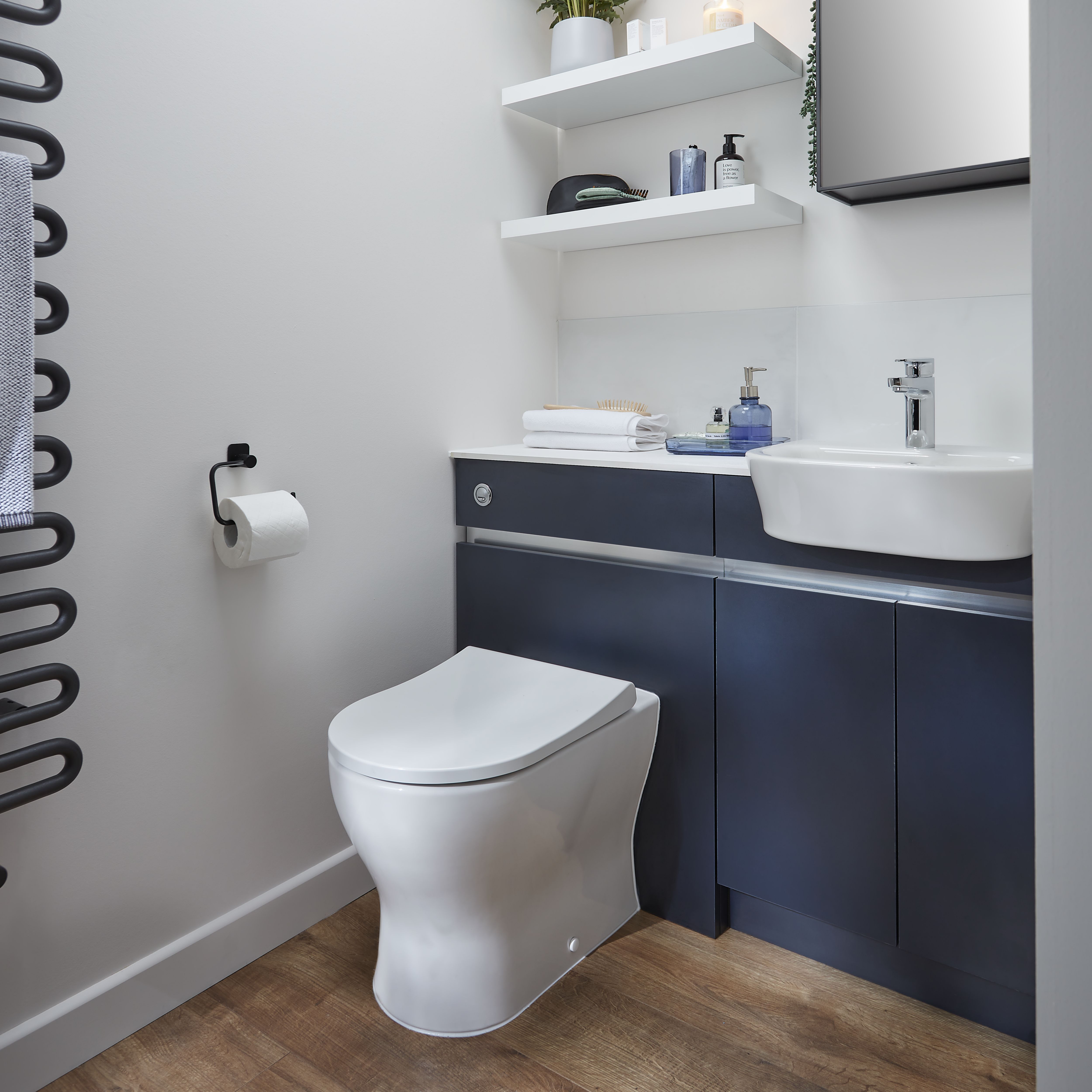 Matt White Stone effect Chamfered straight edge Solid core laminate ...