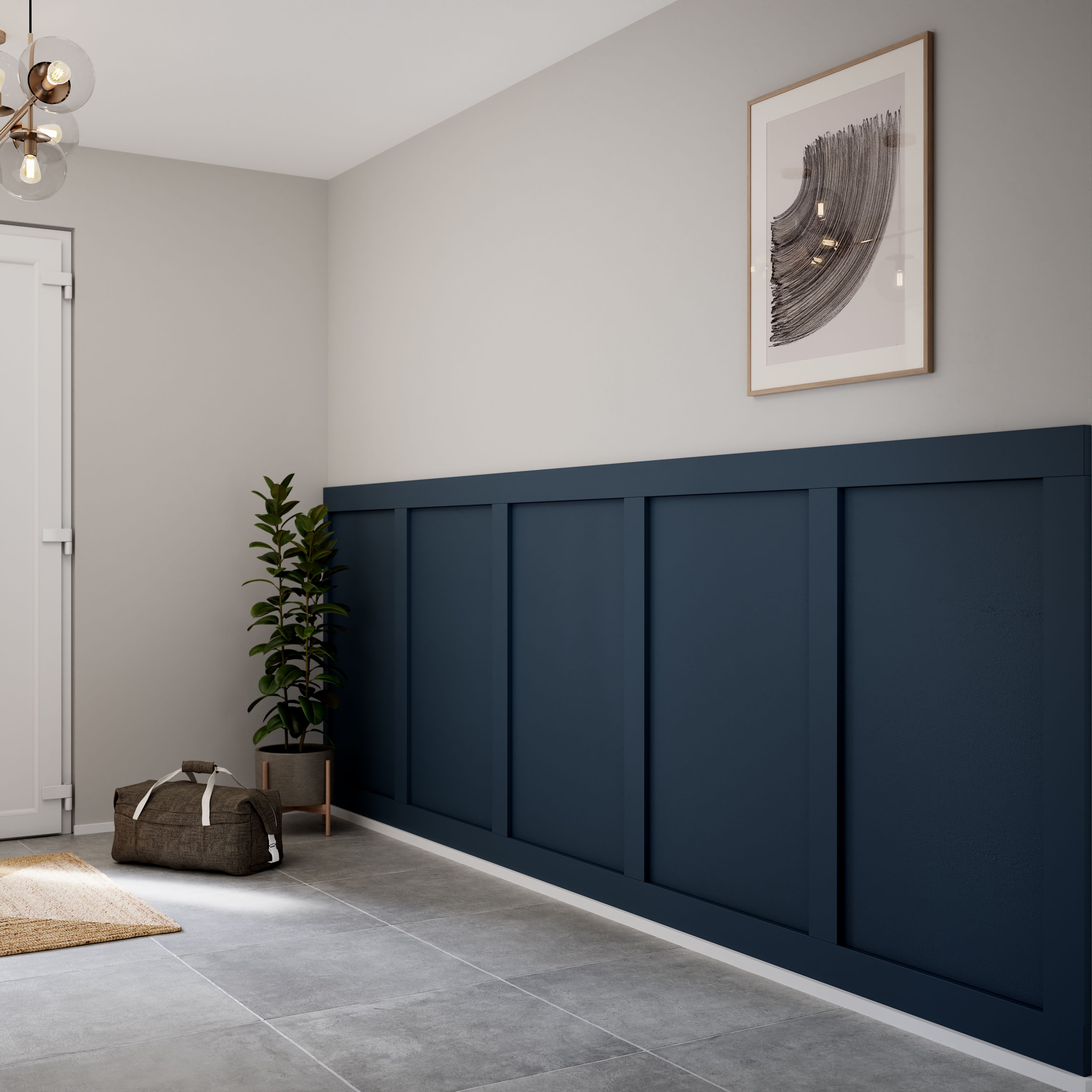 MDF Primed Contemporary Wall panelling kit (H)1200mm (W)97mm (T)9mm ...