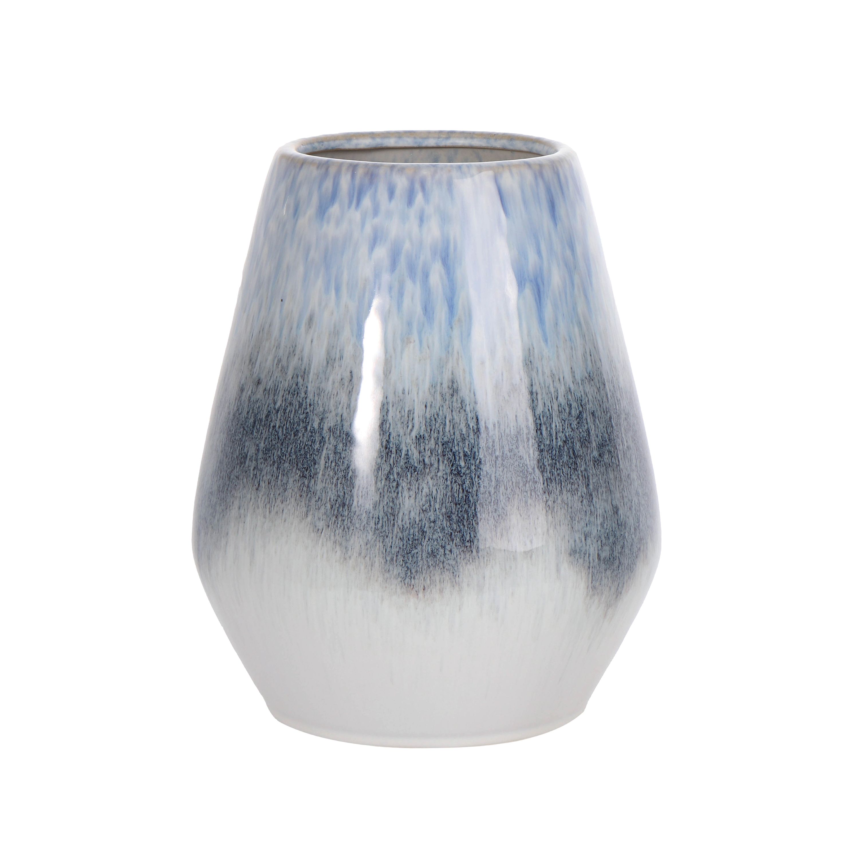 Medium Blue & Grey Gloss Ceramic Coastal Vase, (H)25cm (D)19.5cm