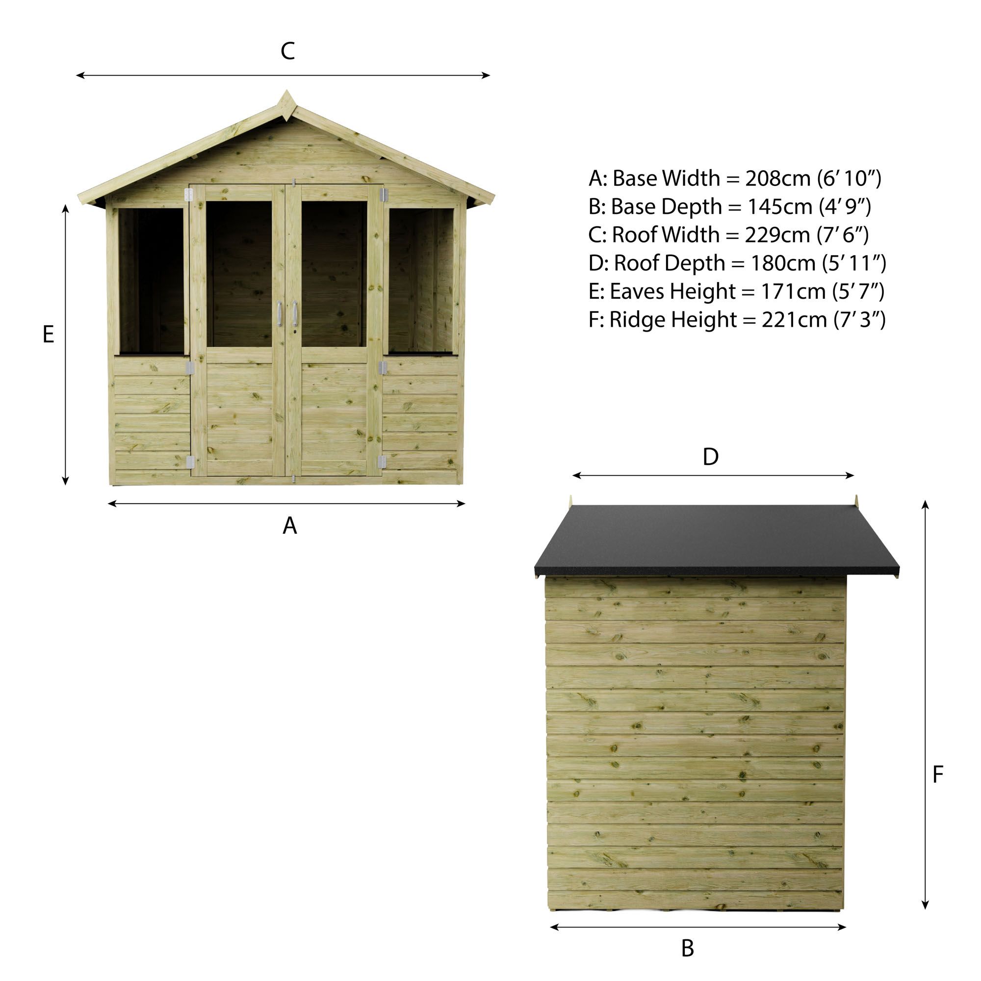 Mercia 7x5 ft with Double door & 2 windows Apex Wooden Summer house