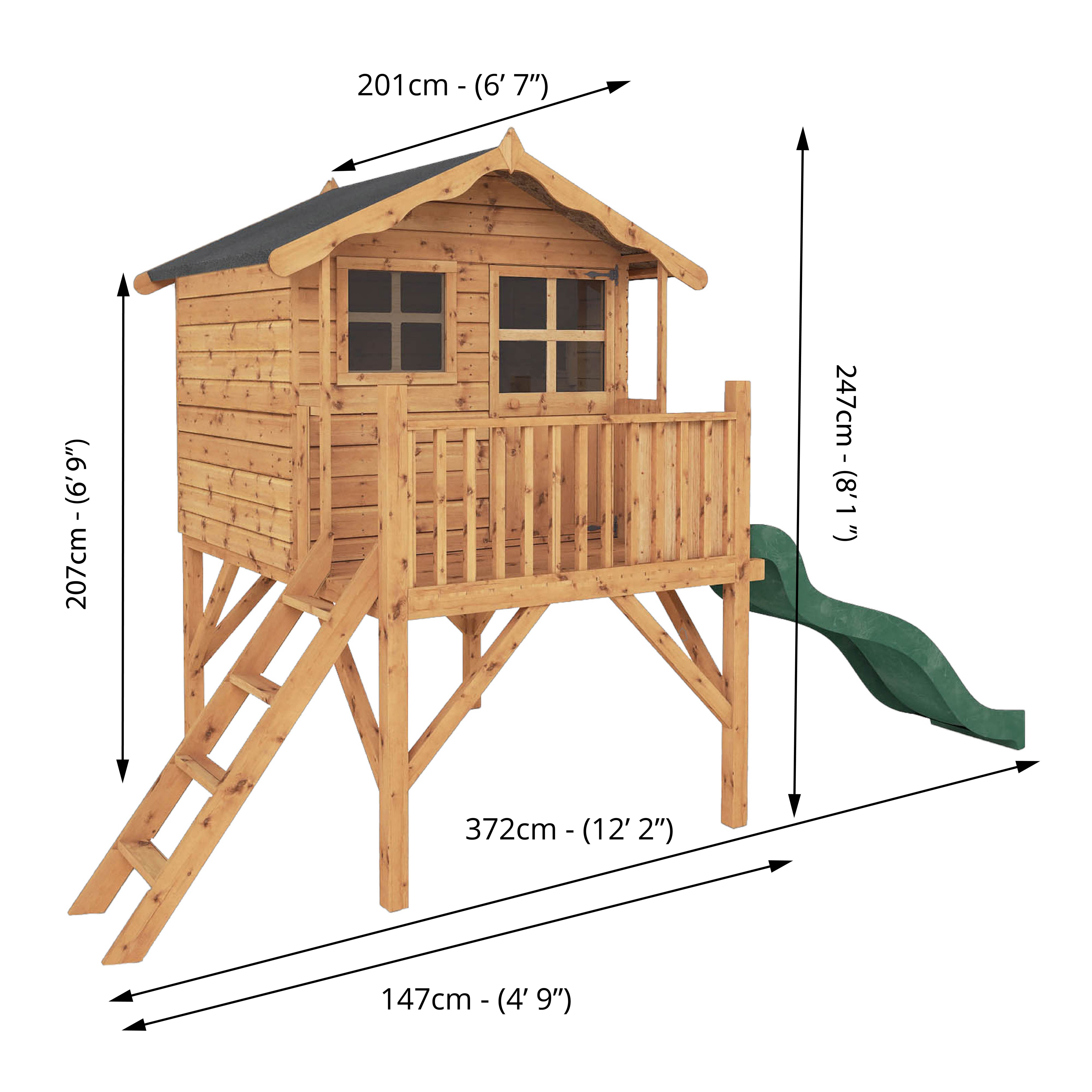 Mercia 7x5 Poppy European softwood Tower slide playhouse Assembly required | DIY at B&Q