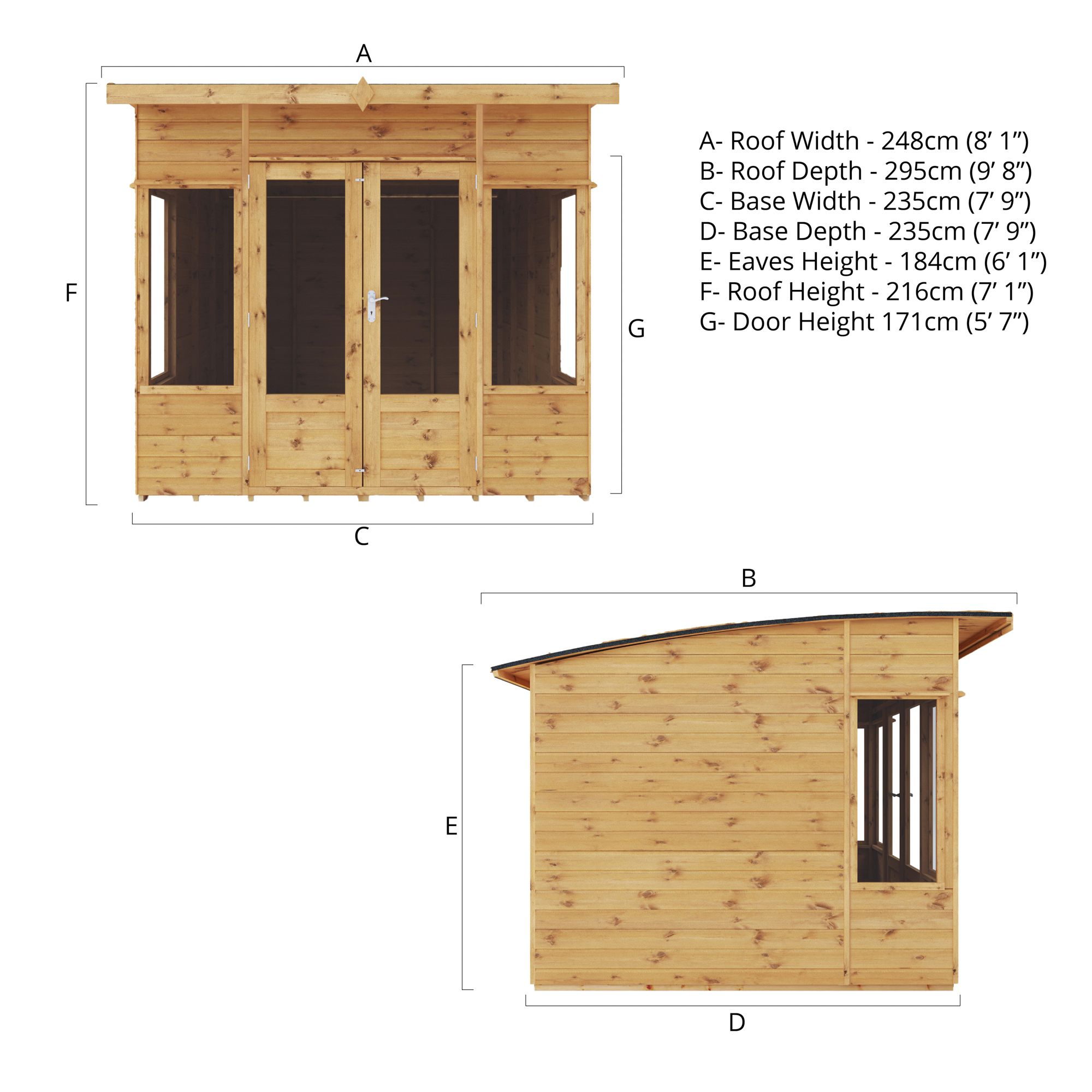 Mercia Helios 8x8 ft with Double door & 4 windows Curved Wooden Summer ...
