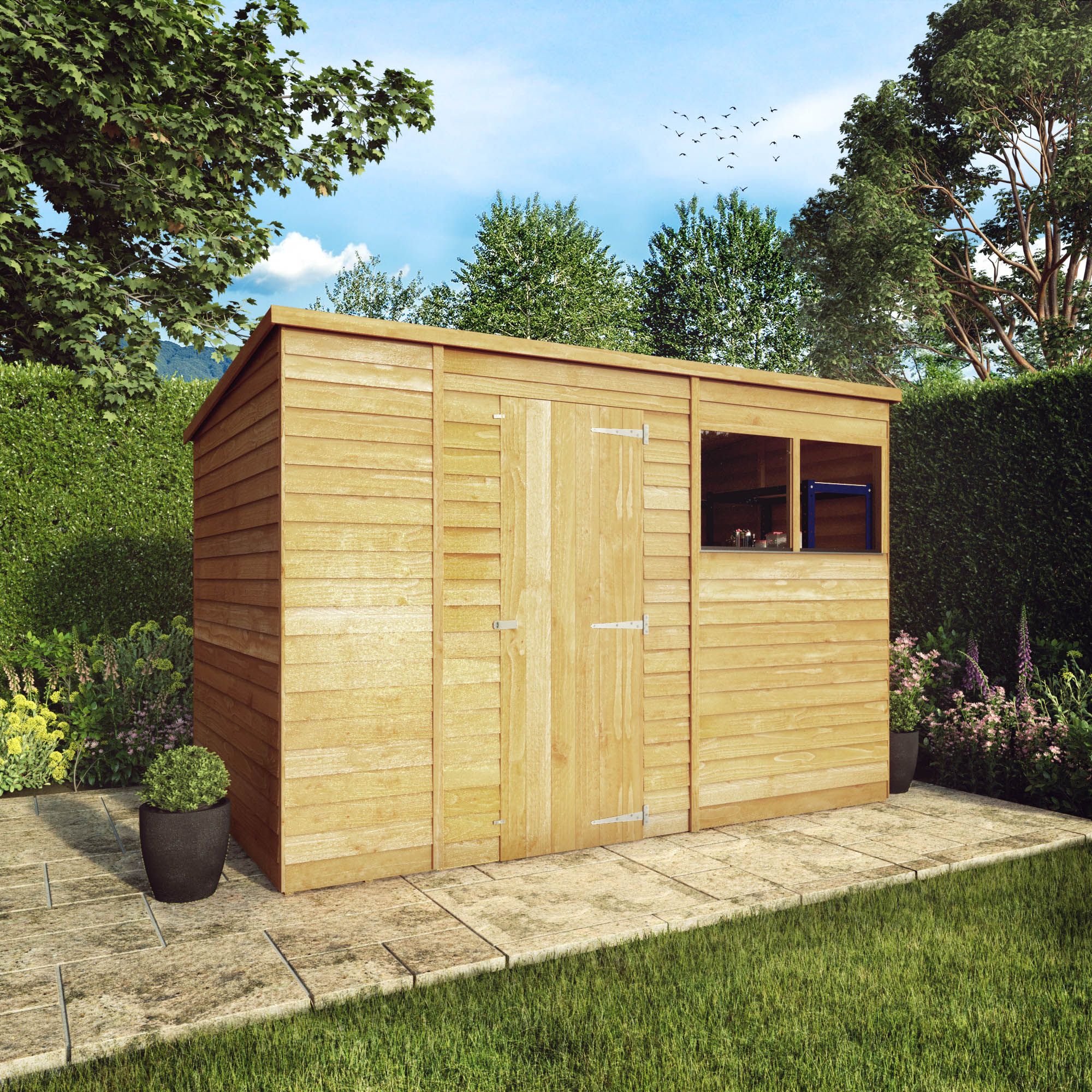 Mercia Overlap 10x6 ft Pent Wooden Shed with floor & 2 windows