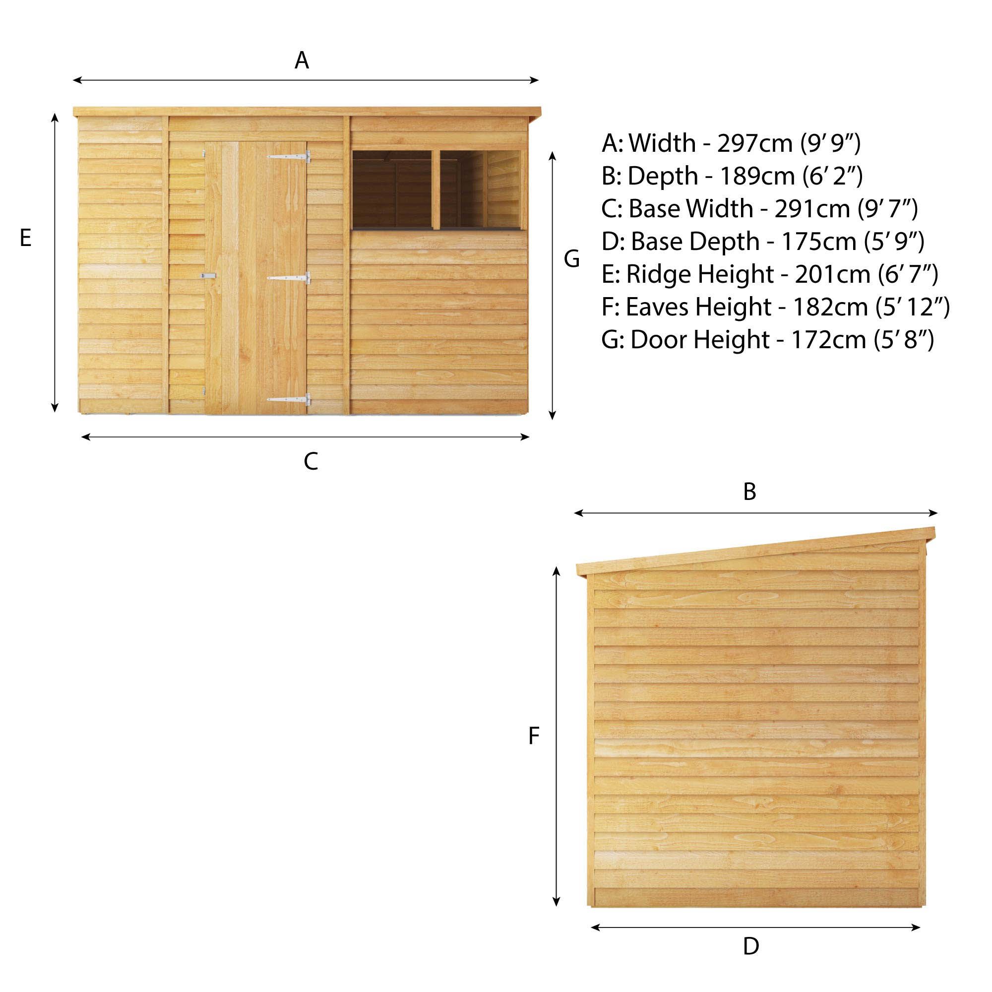 Mercia Overlap 10x6 ft Pent Wooden Shed with floor & 2 windows