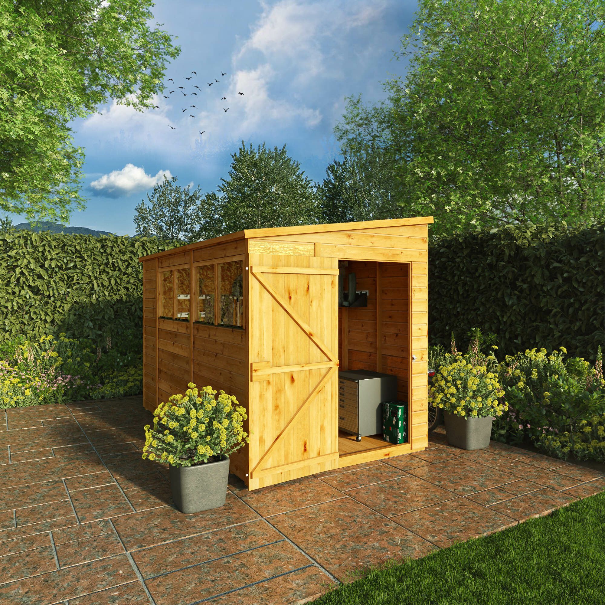 Mercia Woodsman Shiplap 10x6 ft Pent Timber Dip treated Shed with floor & 4 windows