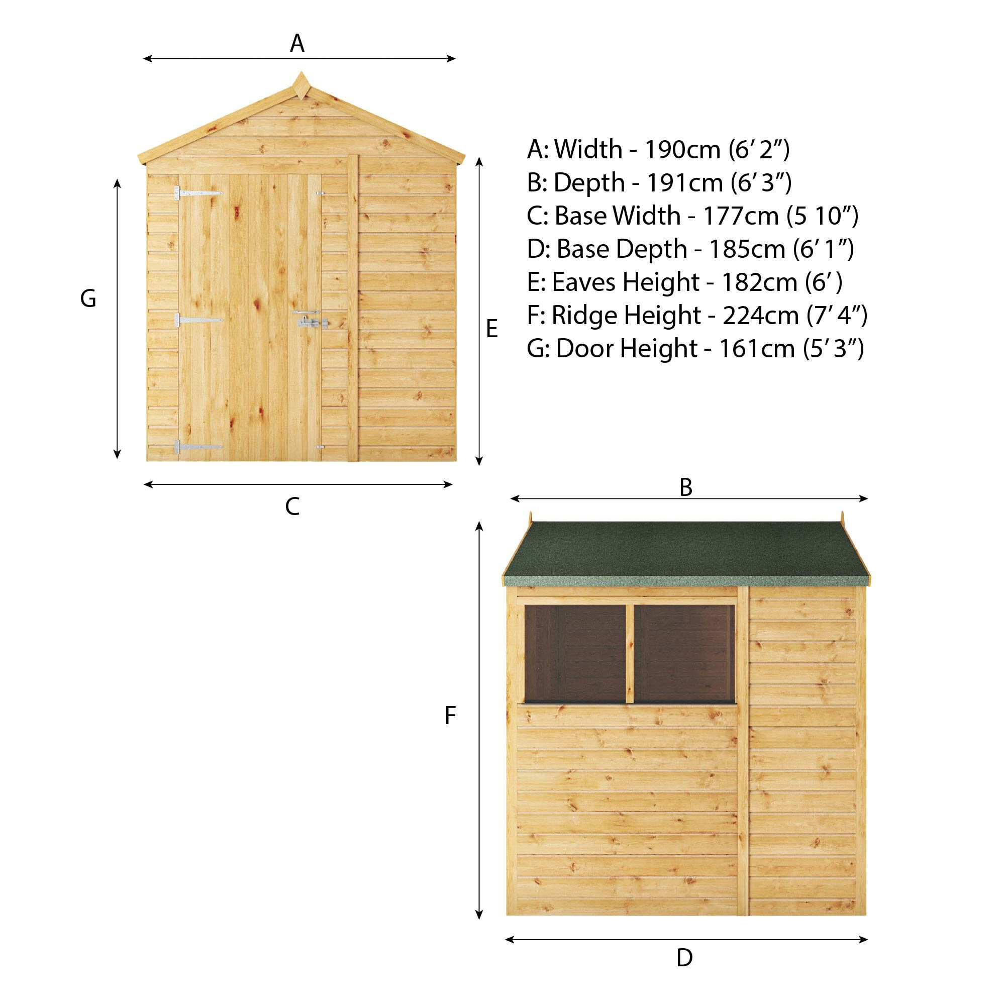 Mercia Woodsman Shiplap 6x6 ft Apex Timber Dip treated Shed with floor ...