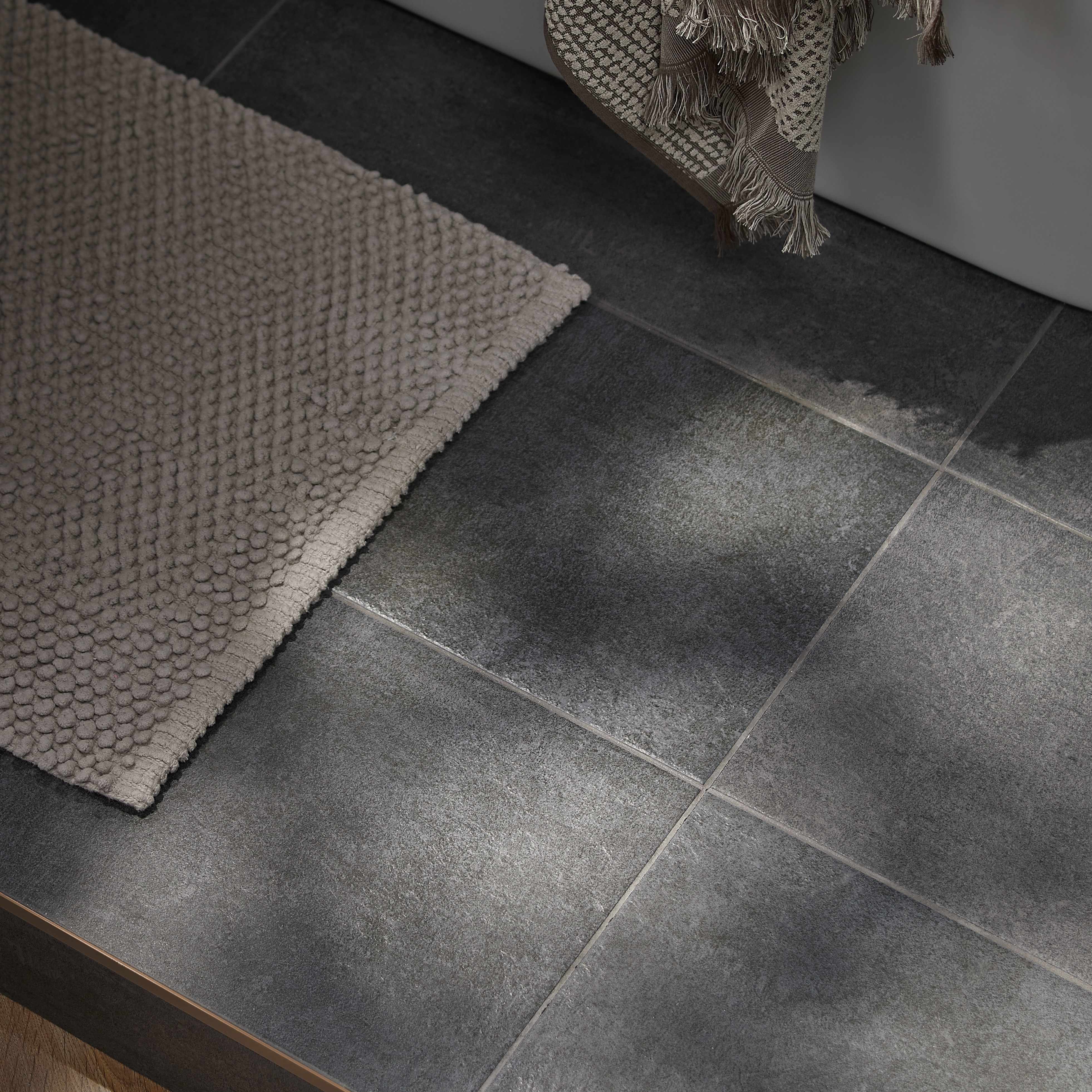 METAL ID Anthracite Matt Stone effect Textured Porcelain Indoor Wall ...