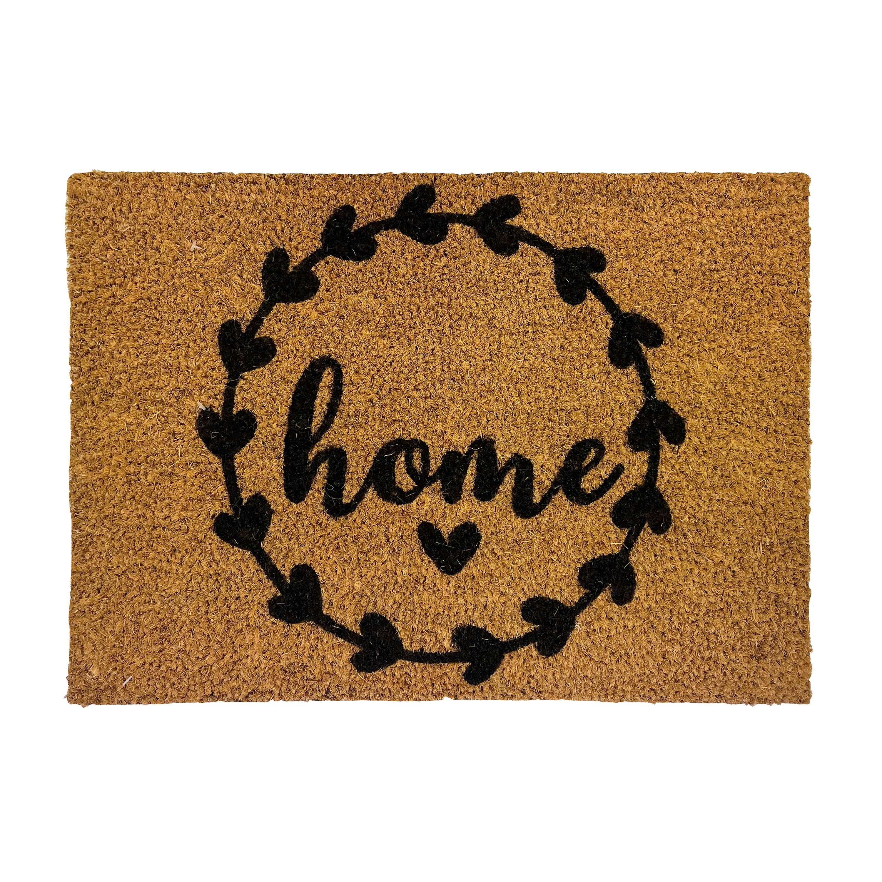 Mighty Mats® Natural & Black Heart Wreath Door mat, 57cm x 40cm ...
