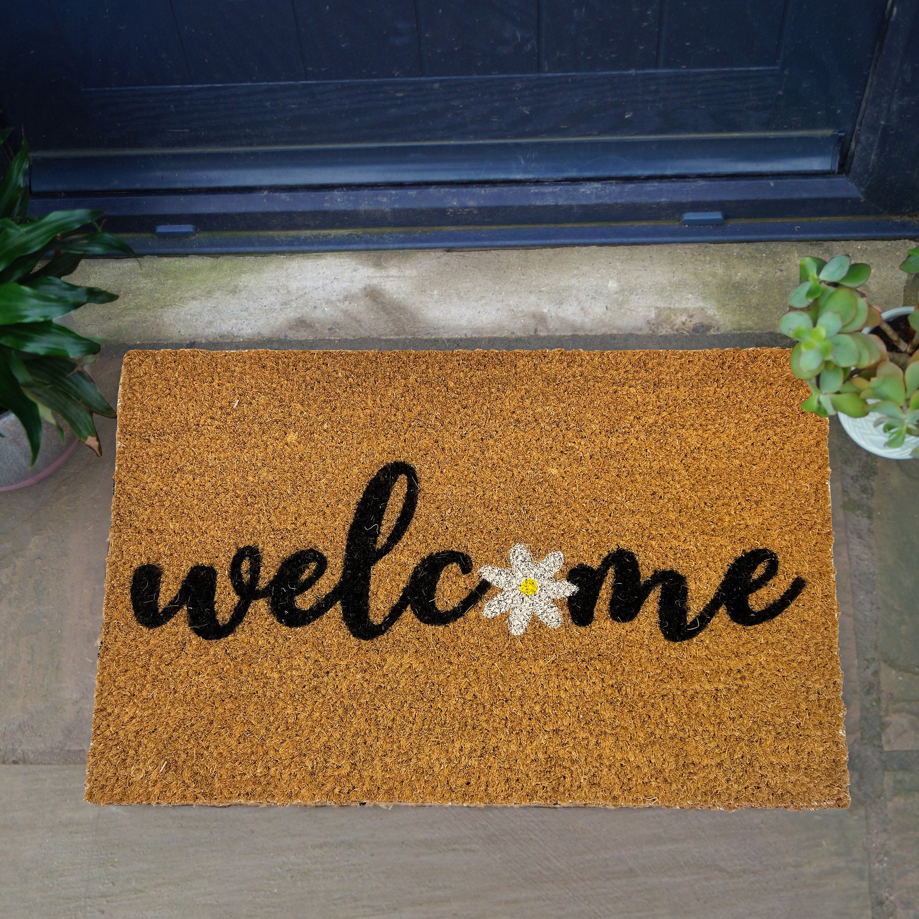 Mighty Mats® Natural & Black Welcome Daisy Door mat, 57cm x 40cm