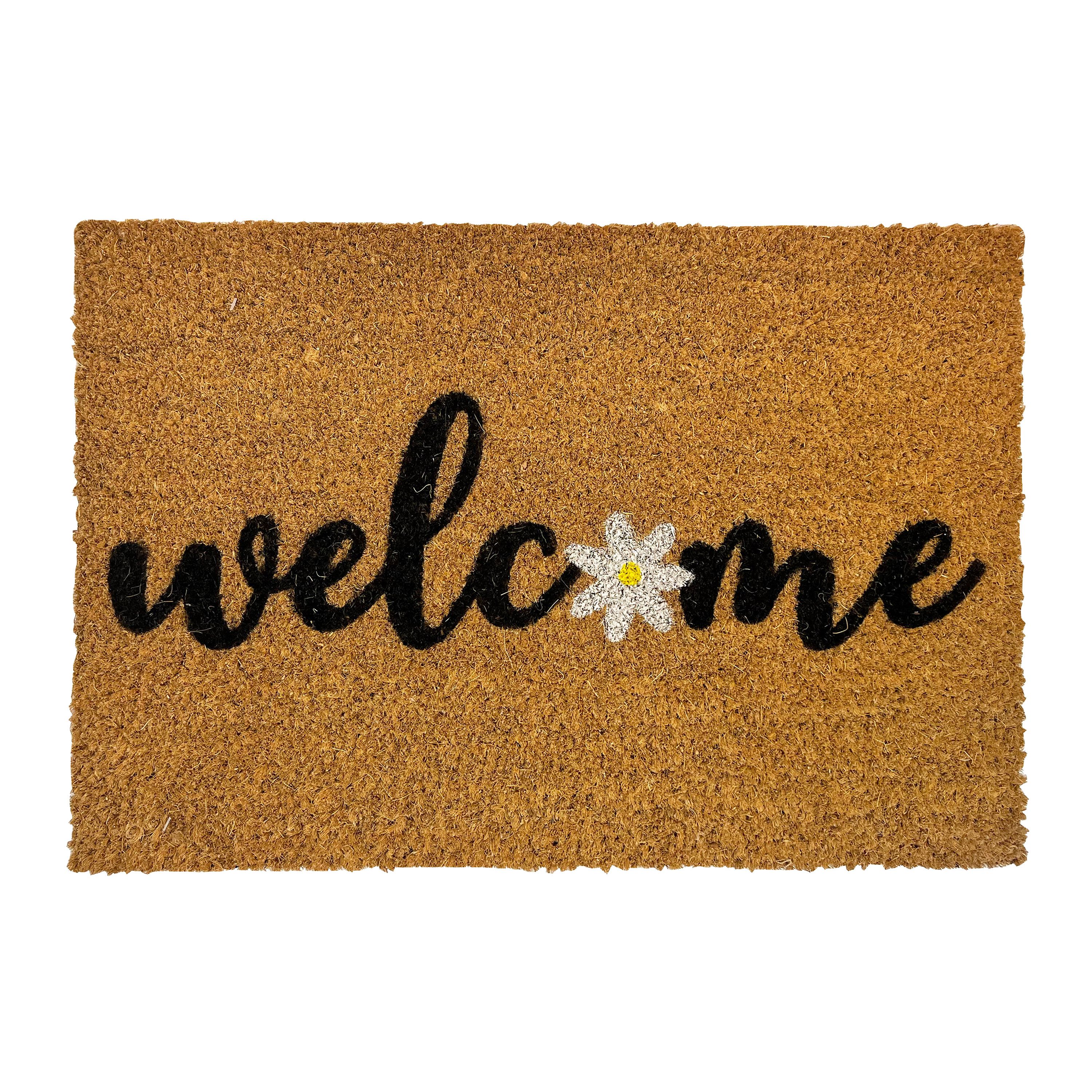 Mighty Mats® Natural & Black Welcome Daisy Door mat, 57cm x 40cm