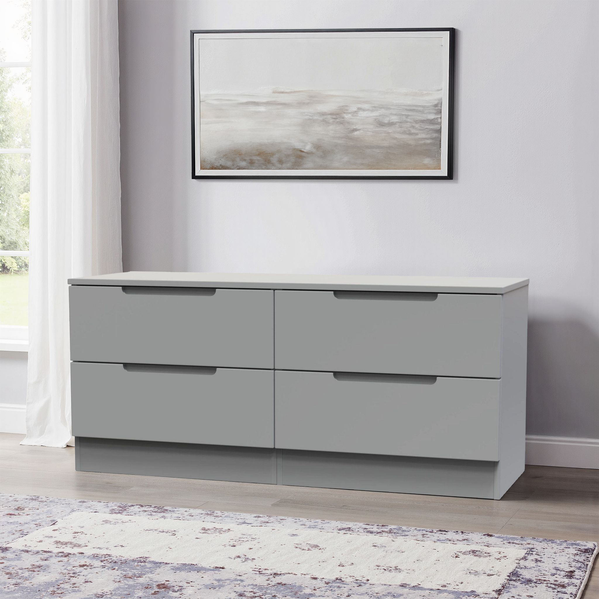 Milan Ready assembled Matt grey 4 Drawer Wide Chest (H)495mm (W)1100mm ...