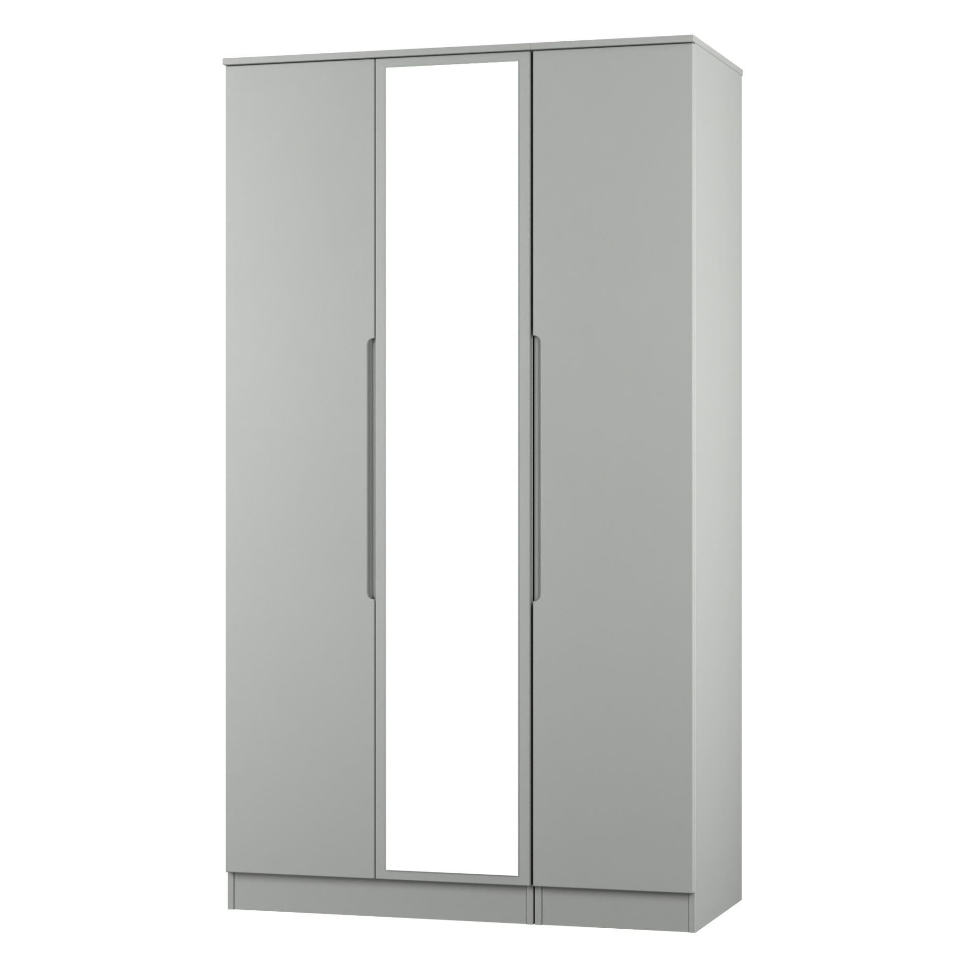 Milan Ready assembled Modern Grey Tall Triple Wardrobe With 1 mirror ...