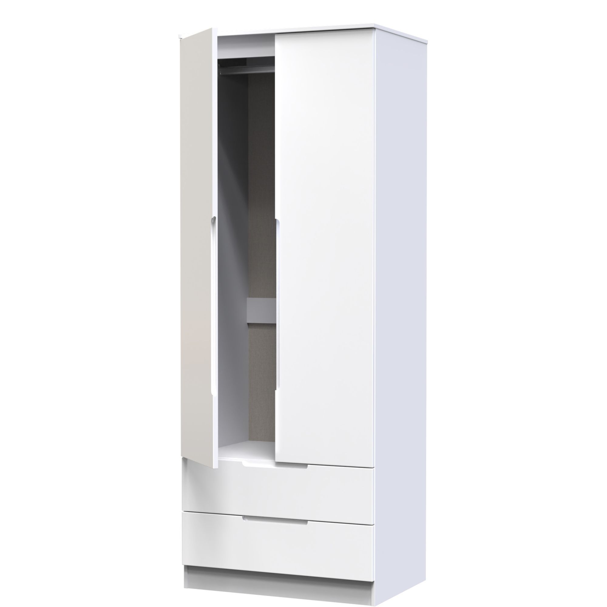 Milan Ready assembled Modern White 2 Drawer Tall Double Wardrobe (H ...
