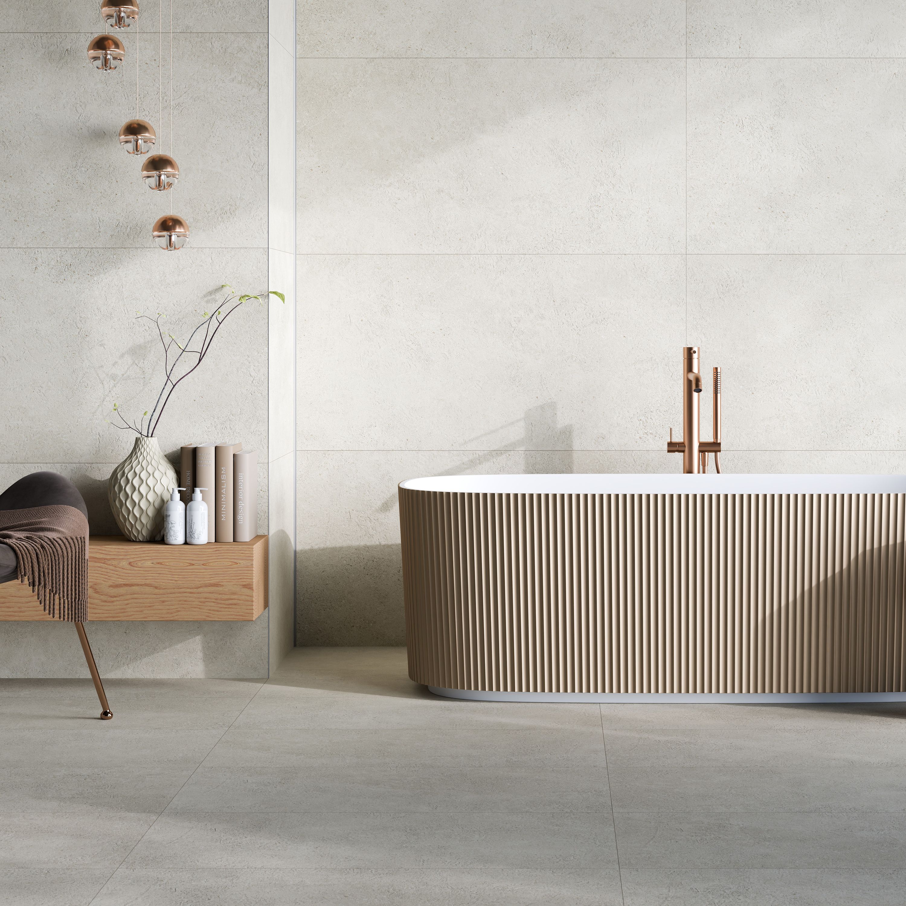 Mineral Ivory Matt Massi Concrete effect Embossed Indoor Wall tile ...