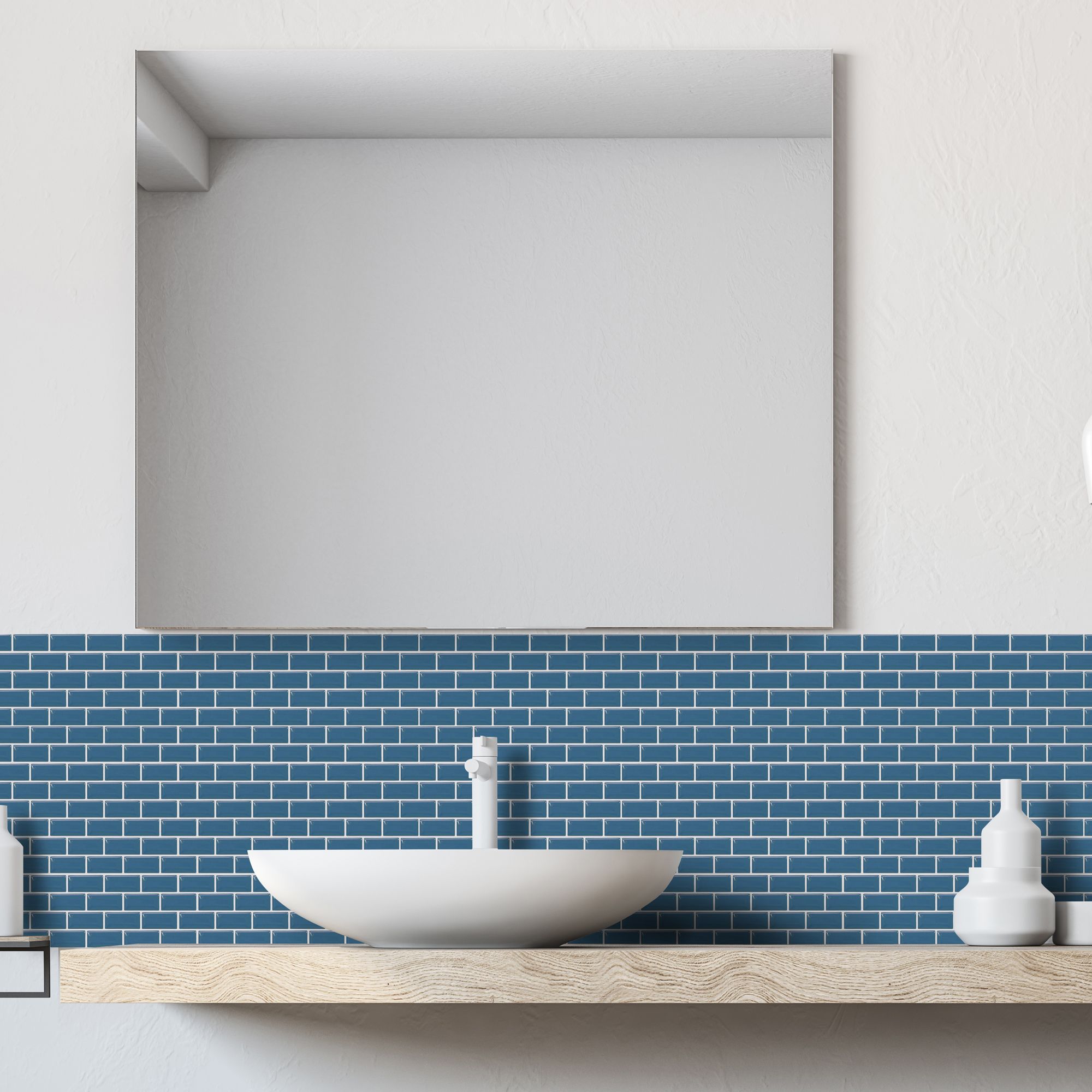 Mini Petrol blue Porcelain Mosaic tile, (L)296mm (W)296mm | DIY at B&Q