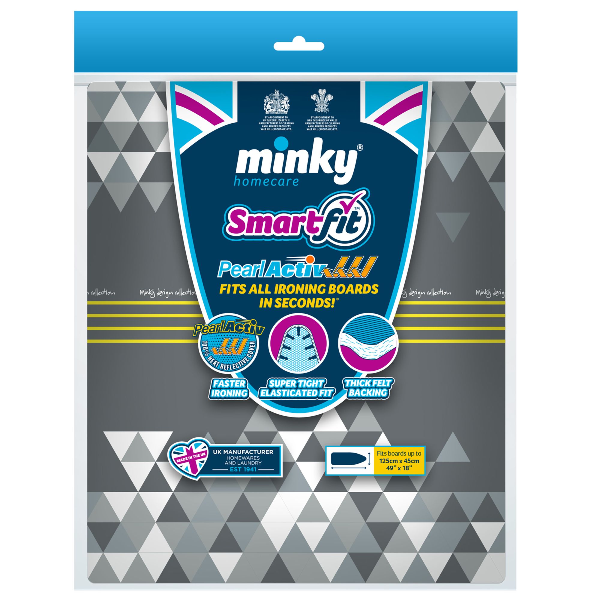 Minky SmartFit Grey, white & yellow Grey triangle Elasticated Ironing ...