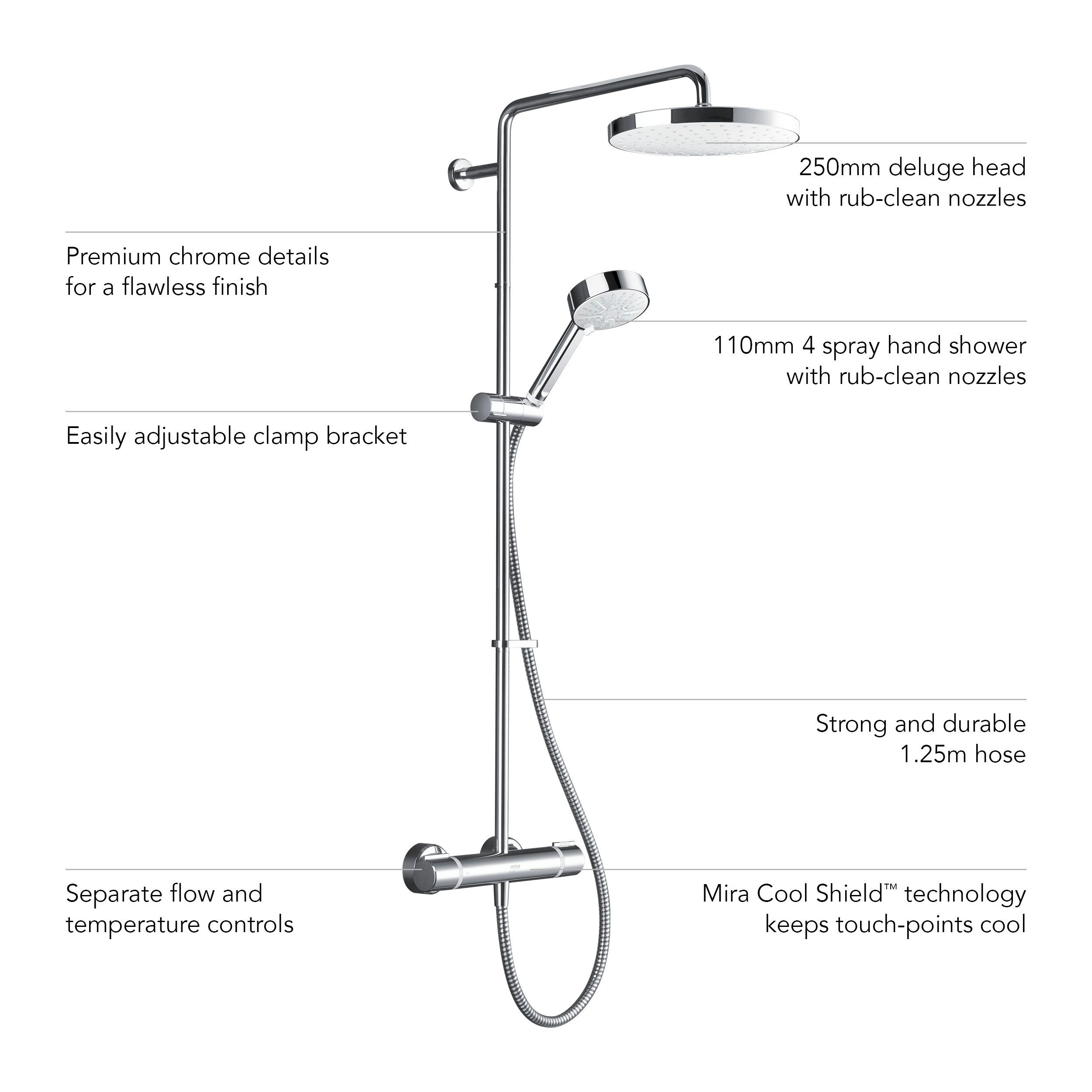 Mira Atom ERD Chrome effect Rear fed Thermostatic Mixer Shower with 2 ...