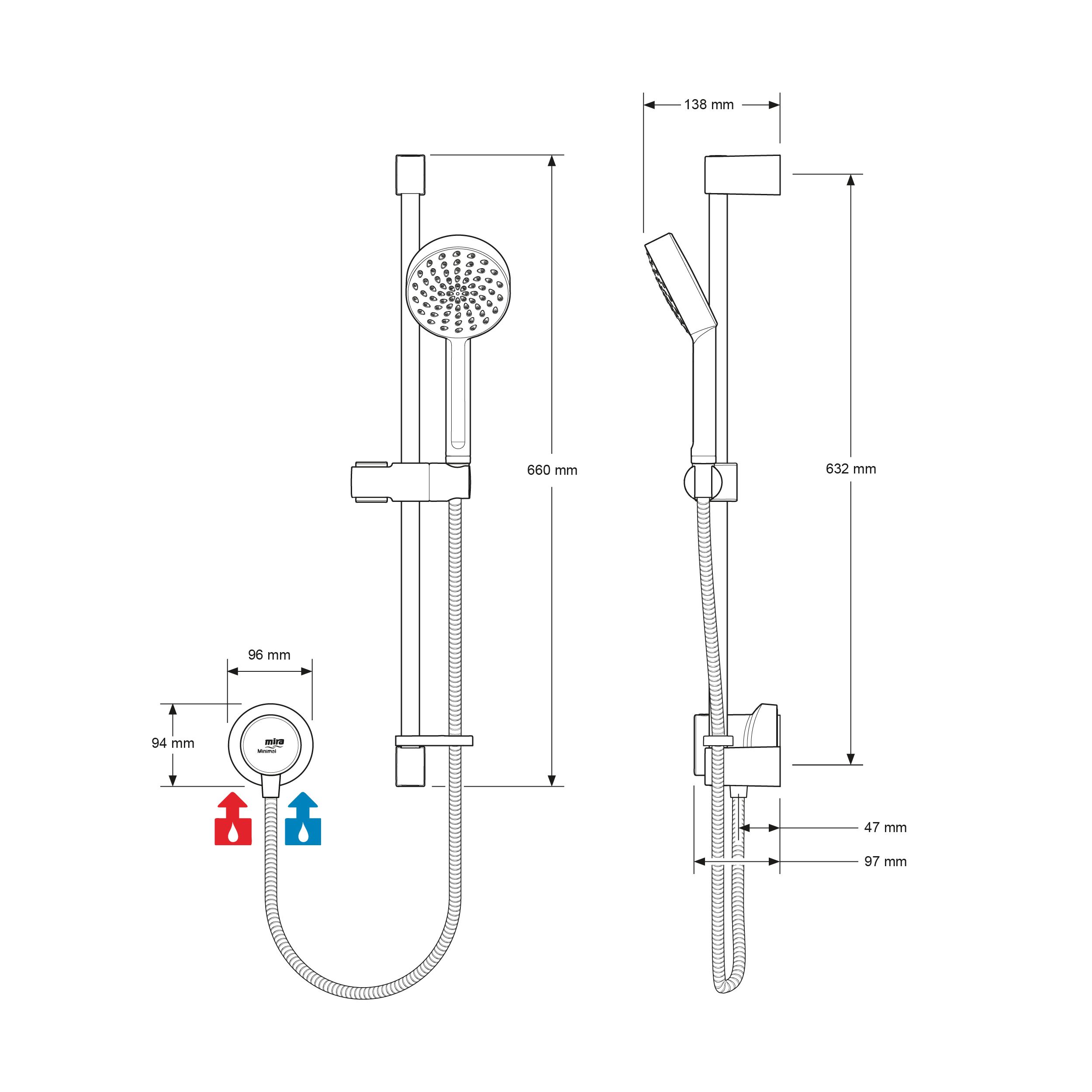 Mira Minimal Chrome effect Rear fed Mixer Shower kit & 1.25m hose length