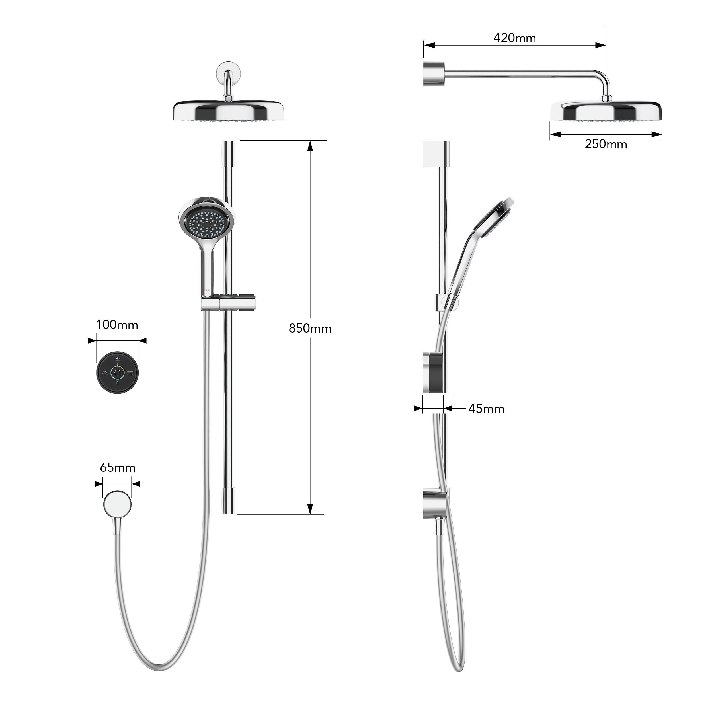 Mira Platinum Concealed valve Wall fed Smart Dual H/P combi mixer 4 ...