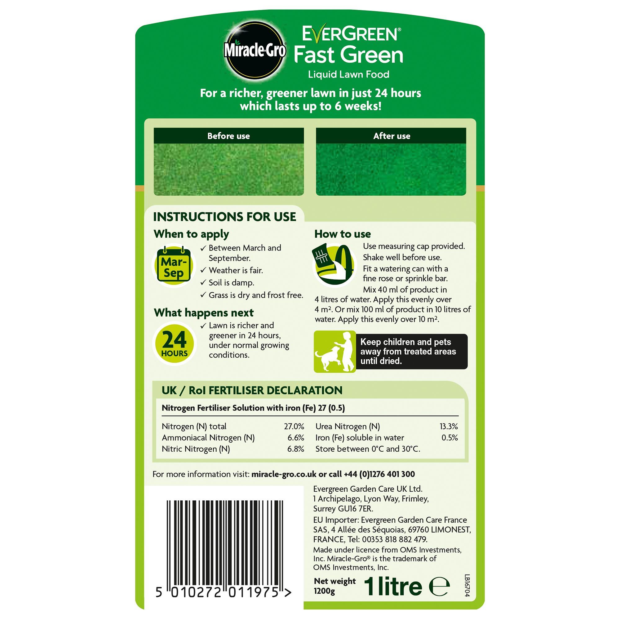 Miracle-Gro Fast green Liquid Fertiliser, 1L