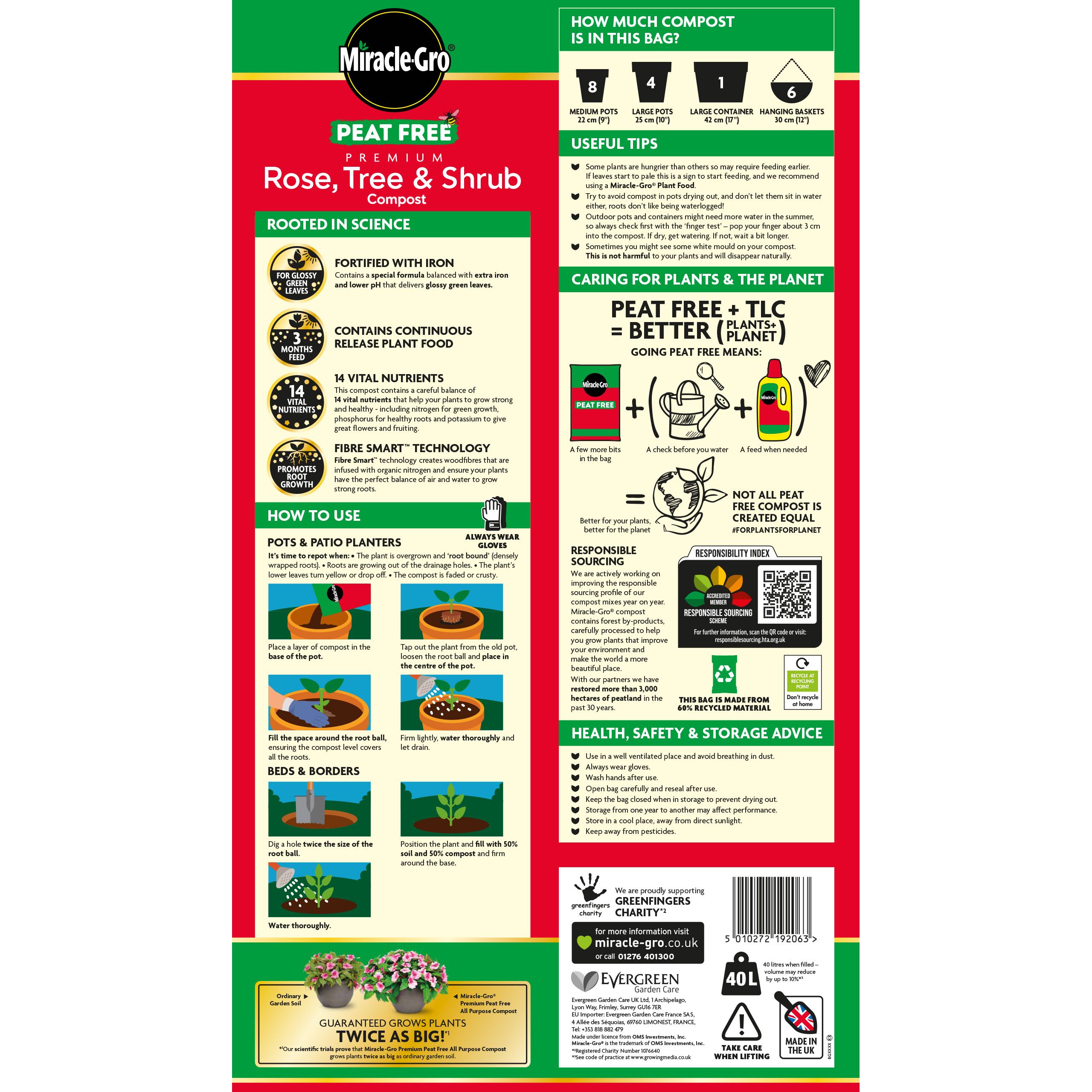 Miracle-Gro Growing Media Peat-free Rose, shrub & tree Compost 40L