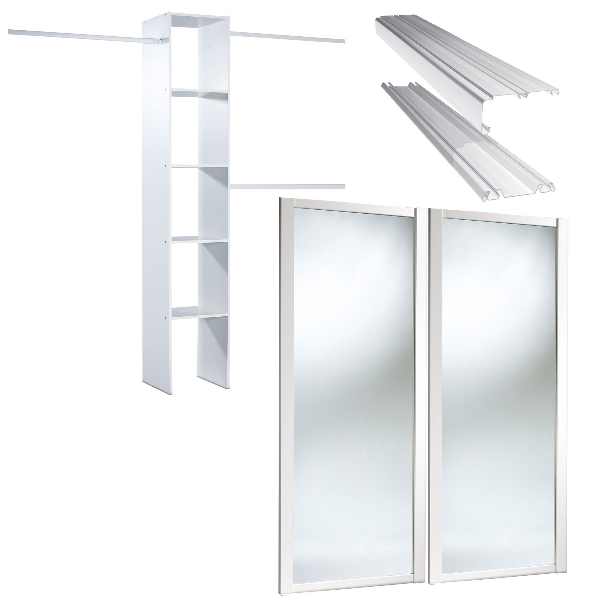 Mirrored White 2 door Sliding Wardrobe Door kit with internal storage H 2220mm W 1200mm