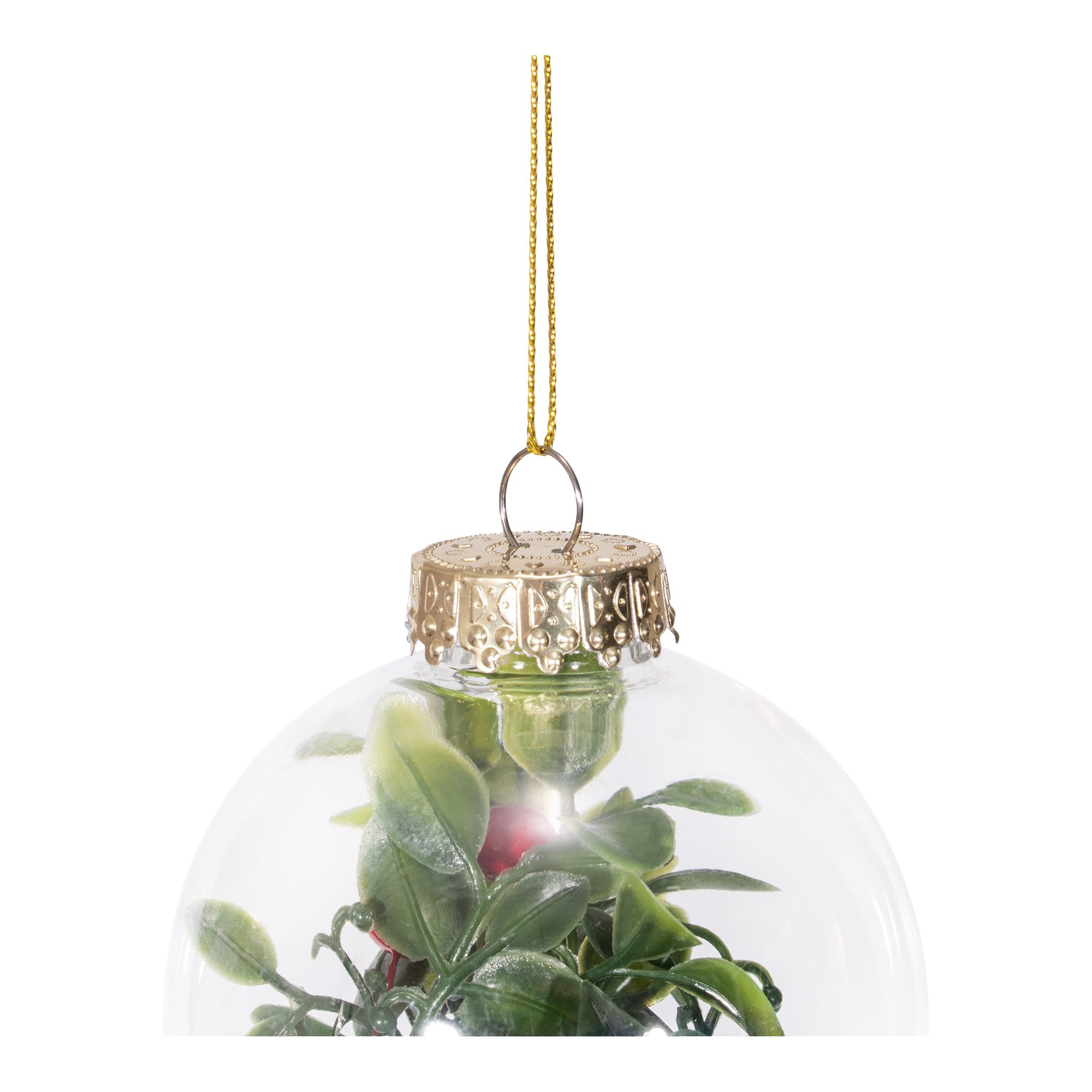 Mistletoe filled Plastic Round Bauble (D) 80mm - Transparent