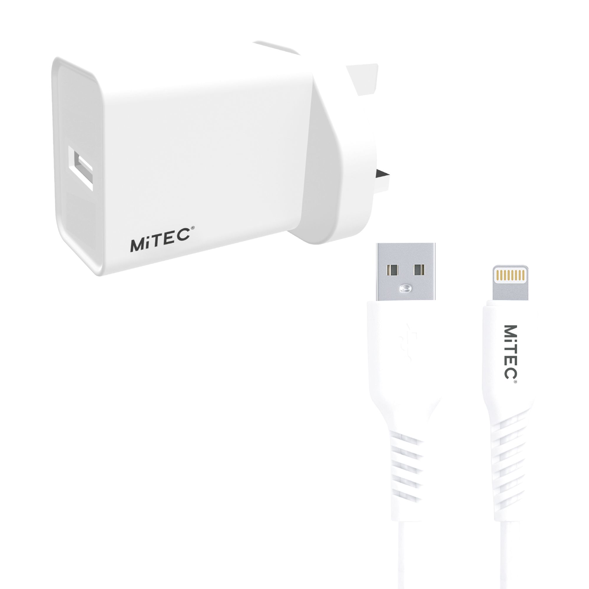 MiTEC 2A USB adaptor plug with 1x Lightning to USB-A Cable for IOS ...