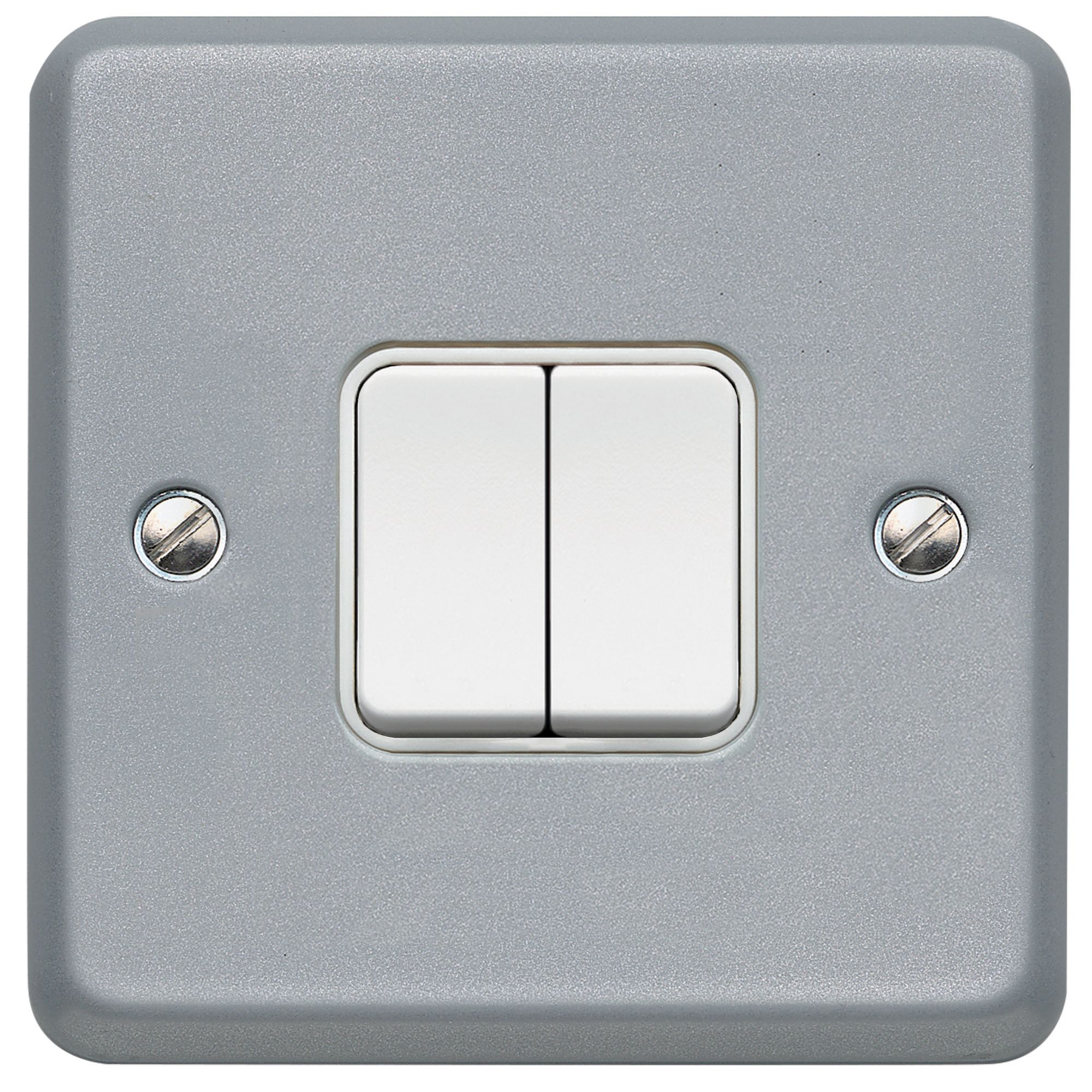 MK 10A Grey Double 2 way Metal-clad switch with White inserts | DIY at B&Q