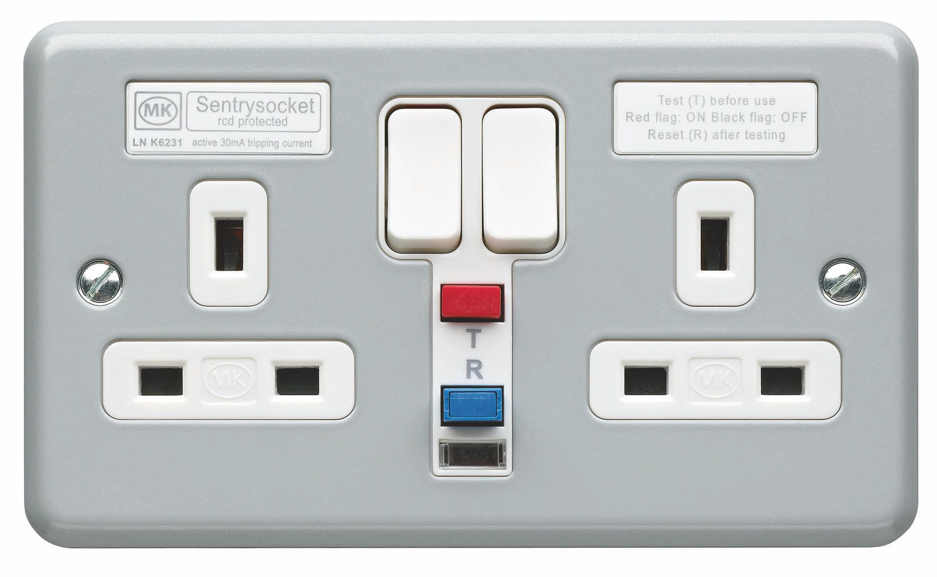 MK 13A 2 gang Grey Switched RCD socket | DIY at B&Q