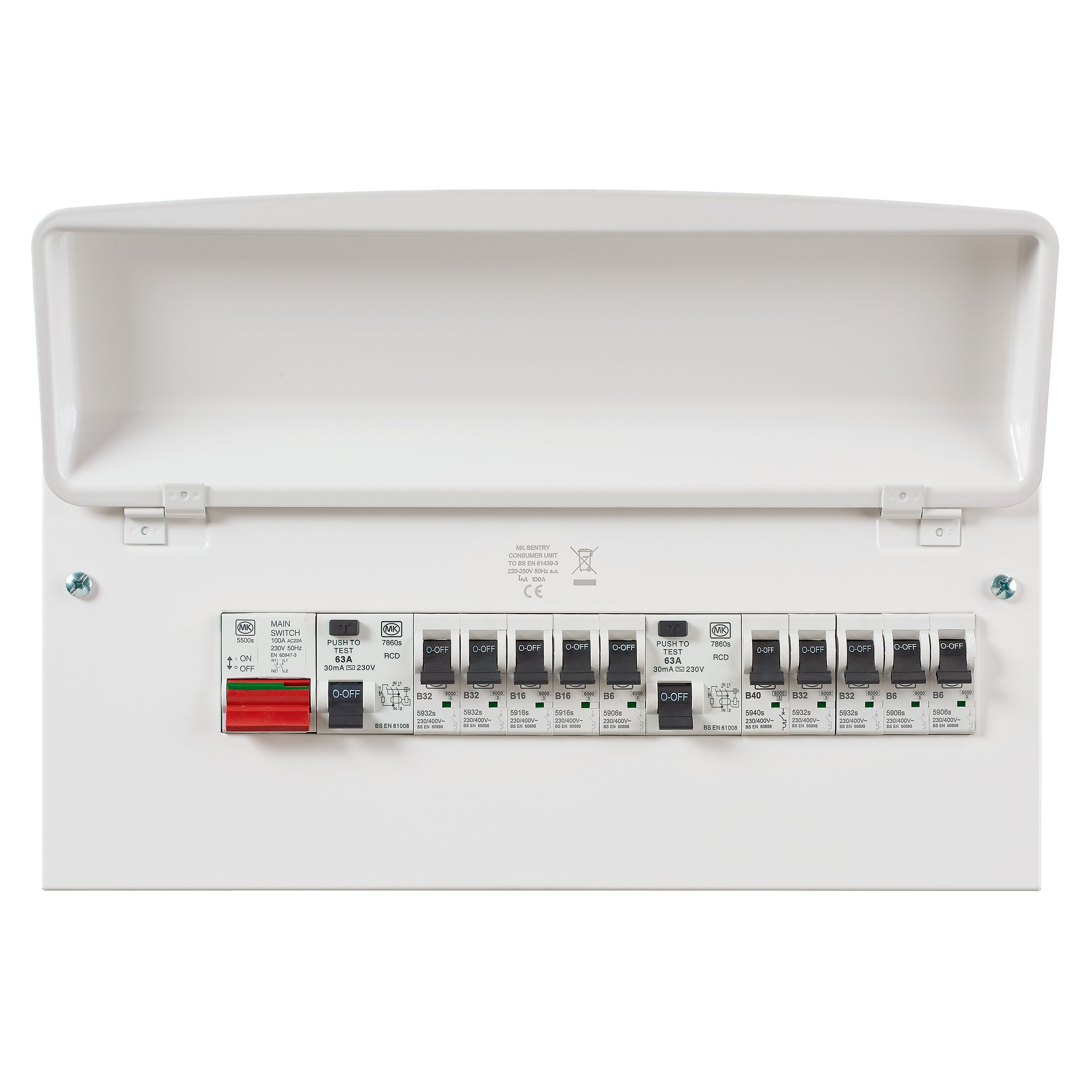 MK 16-way Split load Consumer unit with 100A mains switch | DIY at B&Q