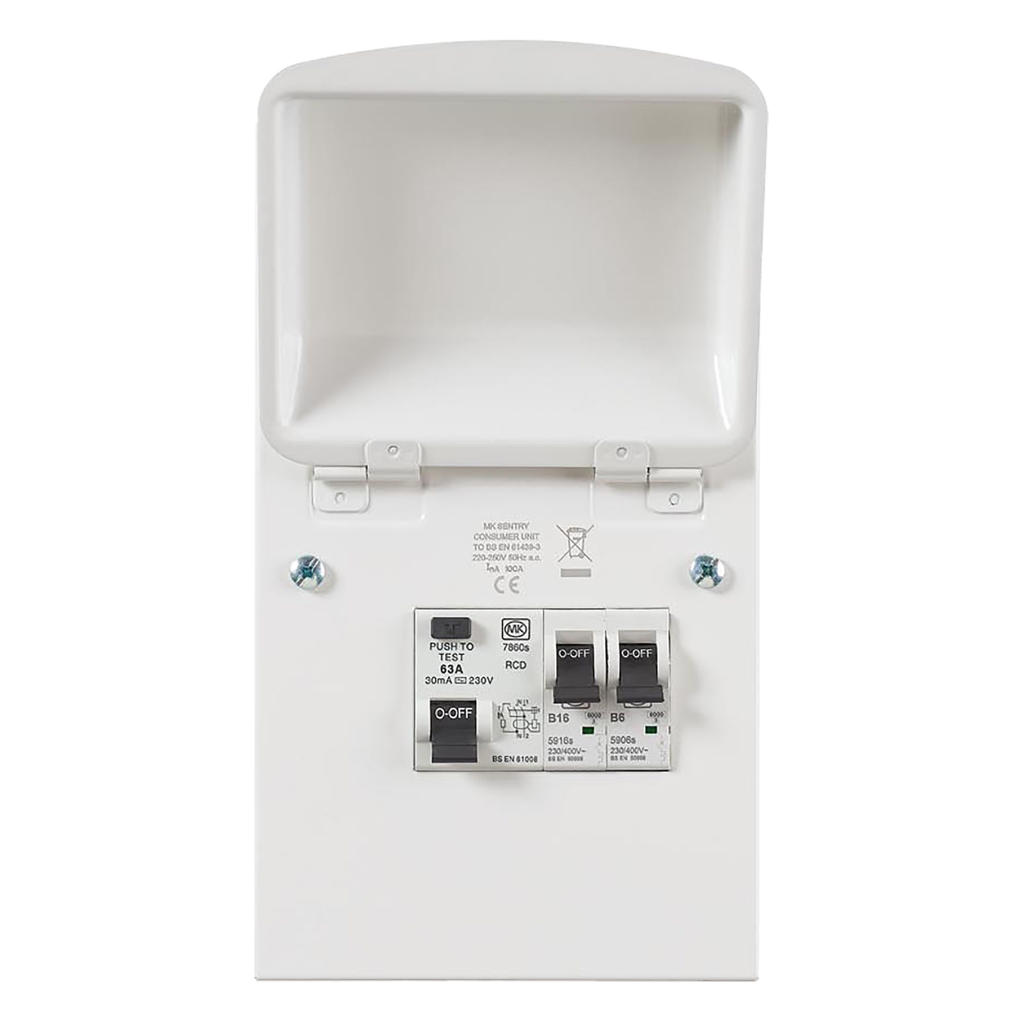 MK 4-way Consumer unit with 63A mains switch