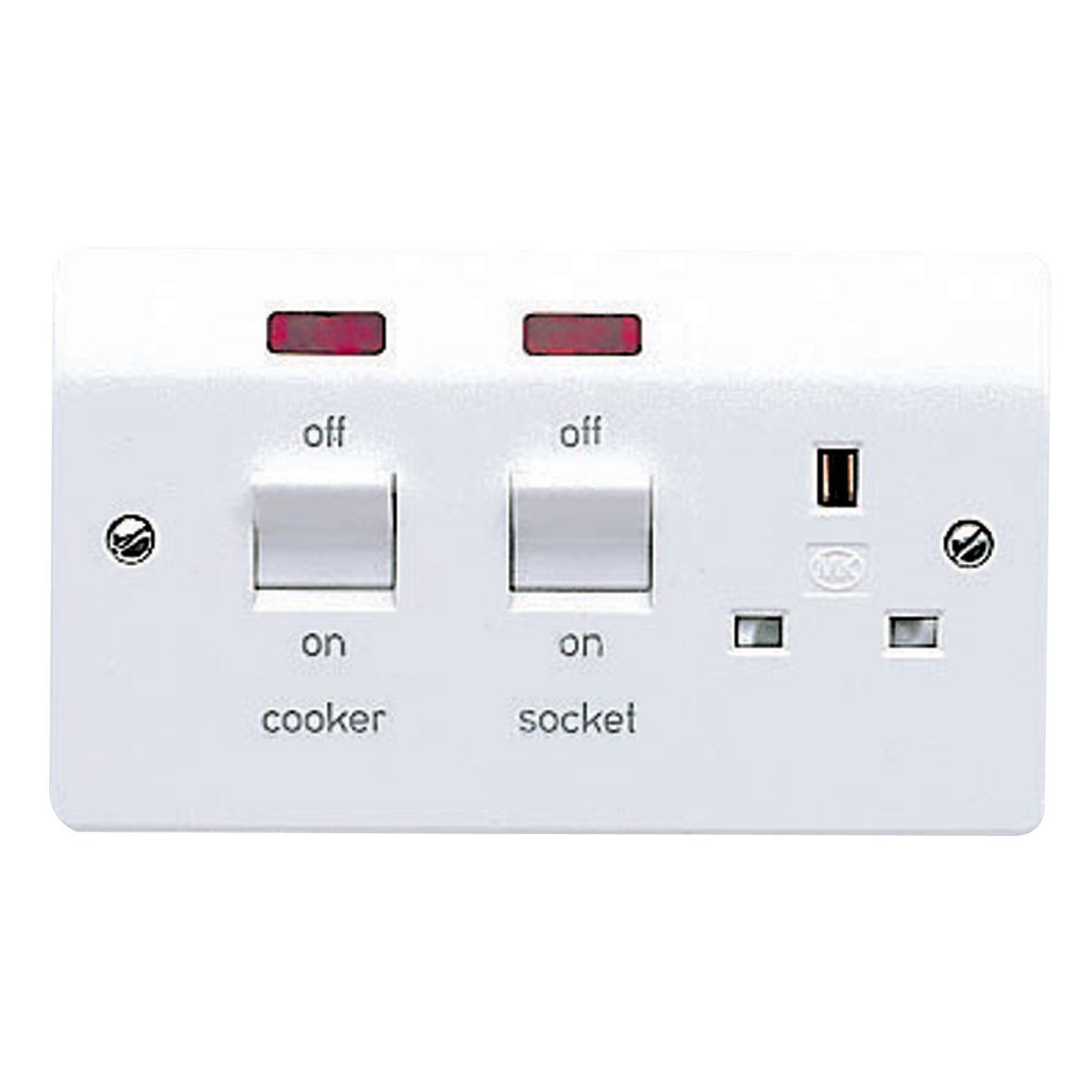 MK Gloss White Cooker switch & socket with neon | DIY at B&Q