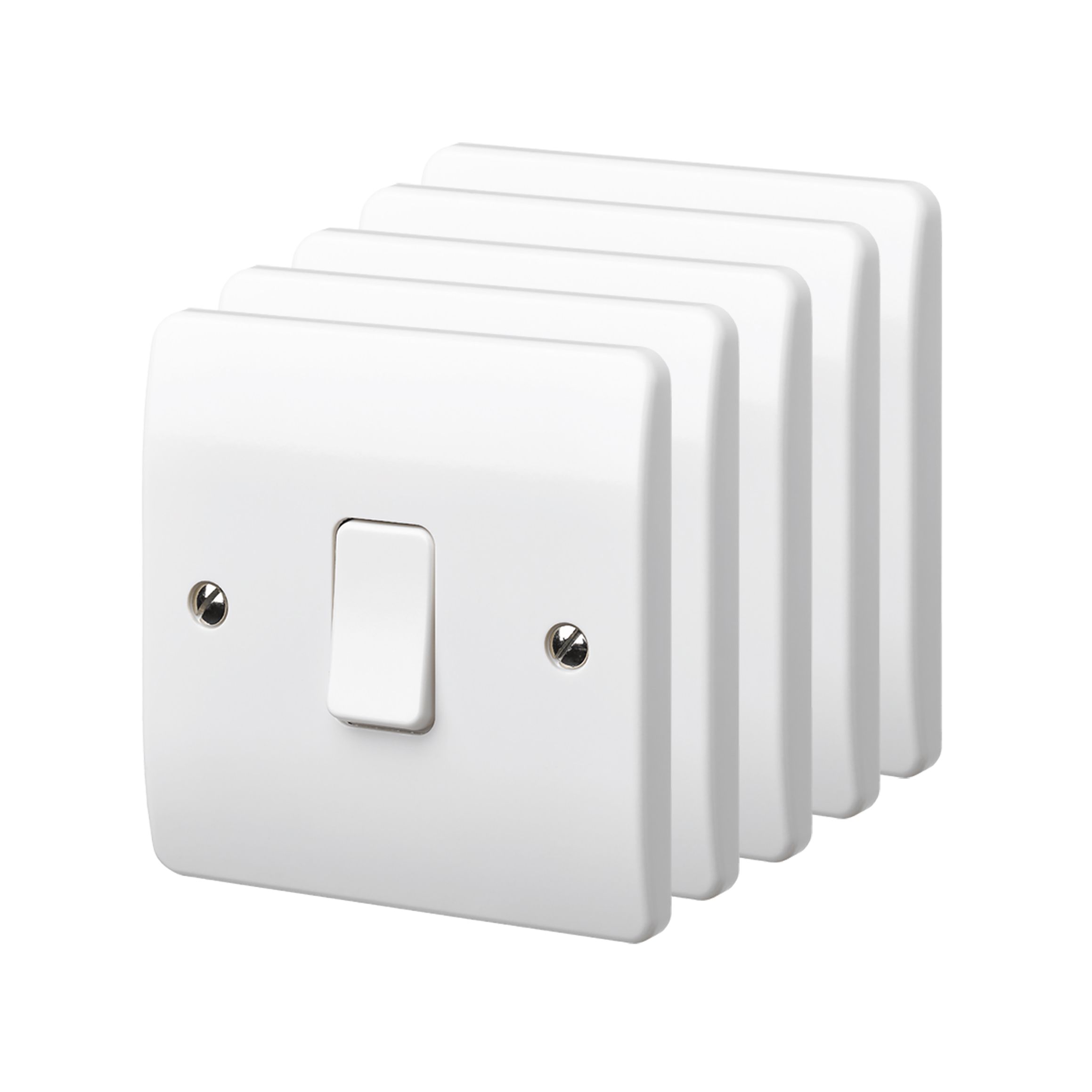 MK White 10A 2 way 1 gang Raised slim Light Switch, Pack of 5 | DIY at B&Q