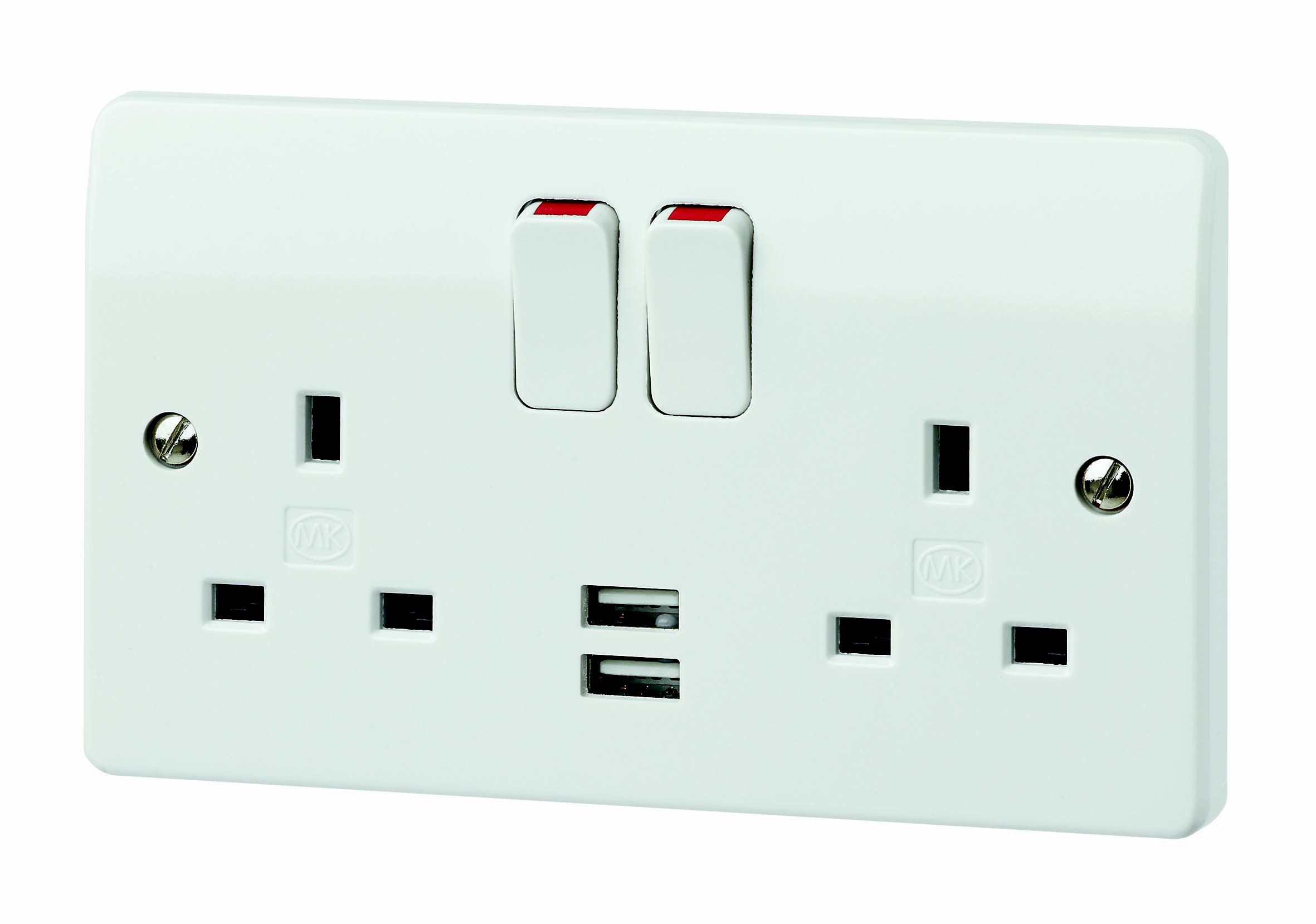 MK White USB socket, 2 x 2.1A USB | DIY at B&Q