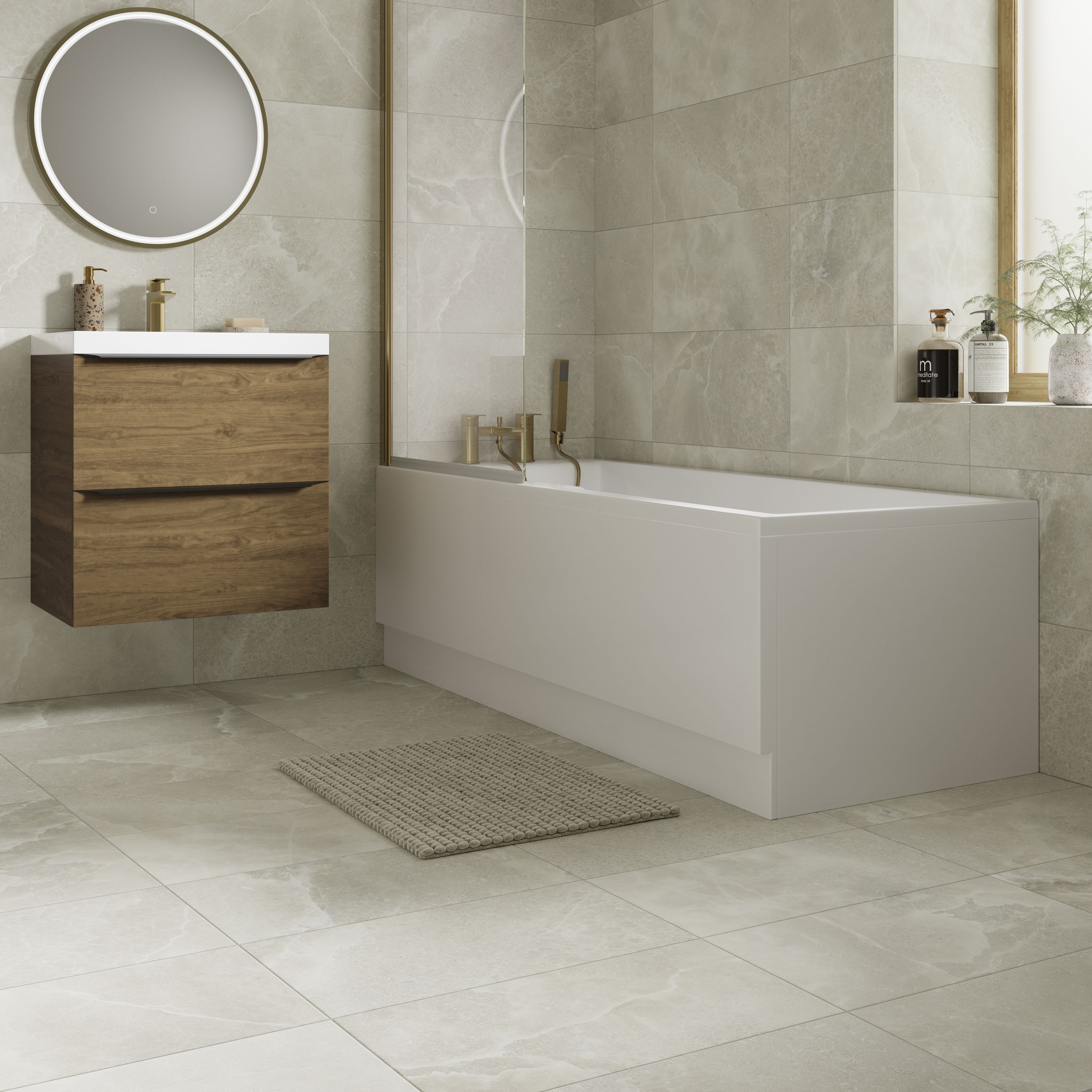 Moonstone Sand Matt Stone effect Textured Porcelain Indoor Wall & floor ...