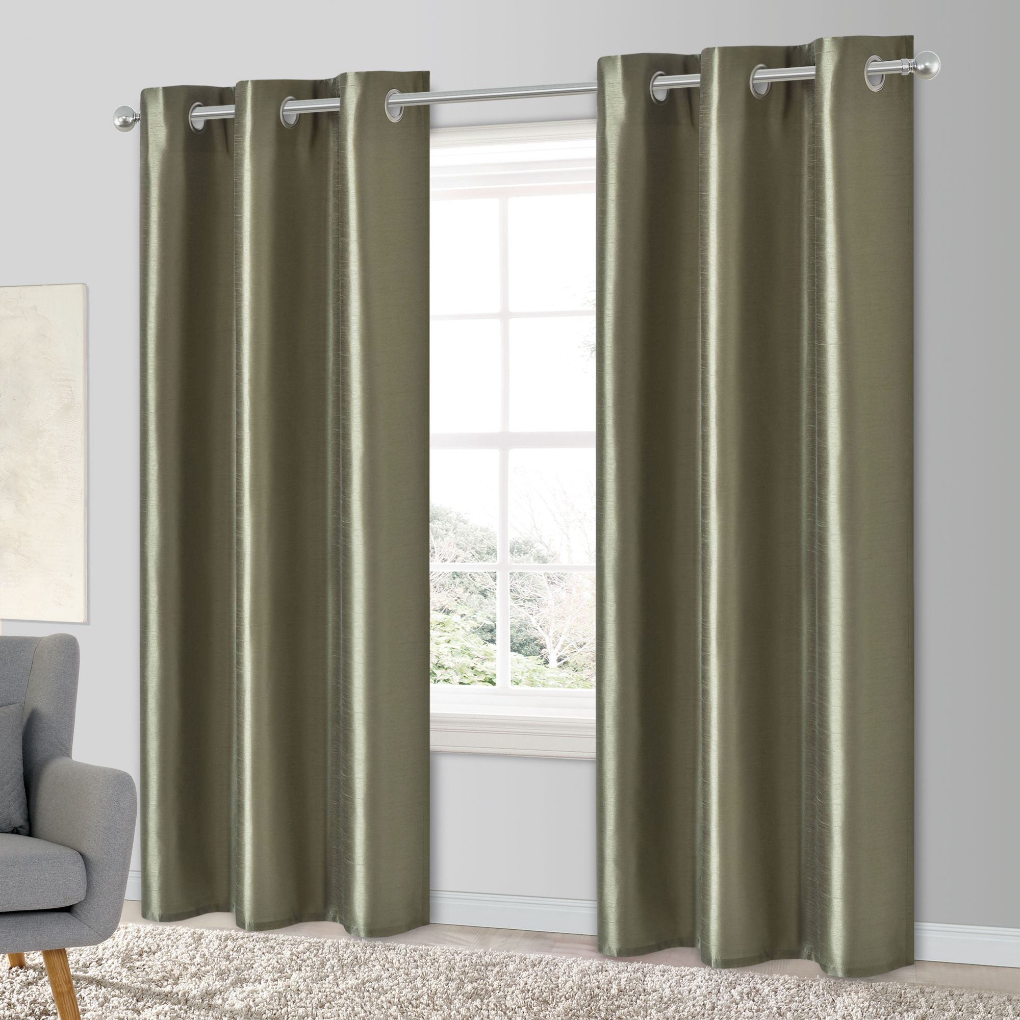 Morea Light green Plain woven Lined Eyelet Curtain (W)167cm (L)183cm, Pair