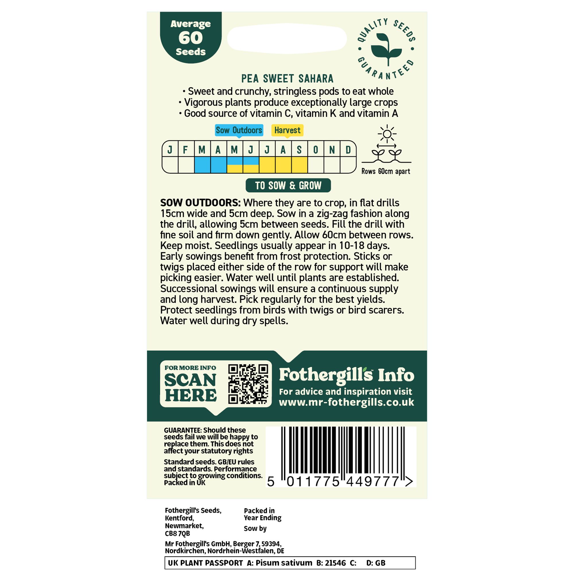 Mr Fothergills Oh Sow Simple Pea 'Sweet Sahara' Vegetable Seeds