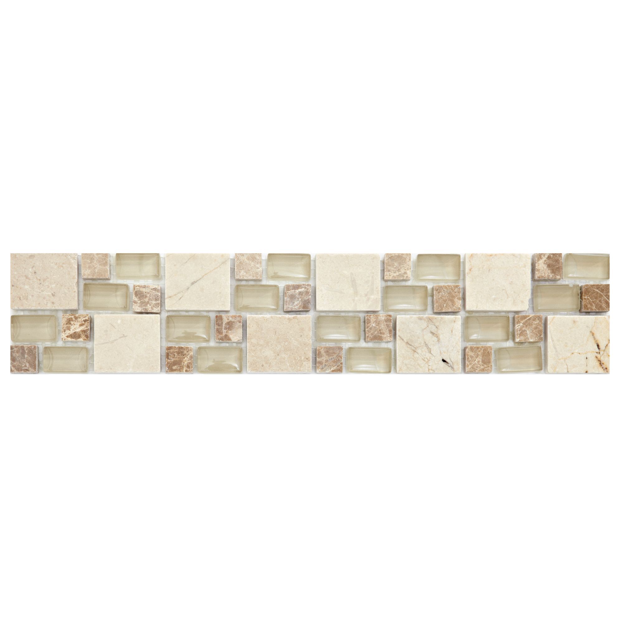 Multi square Neutral Mosaic Ceramic Border tile, (L)333mm (W)66mm | DIY ...