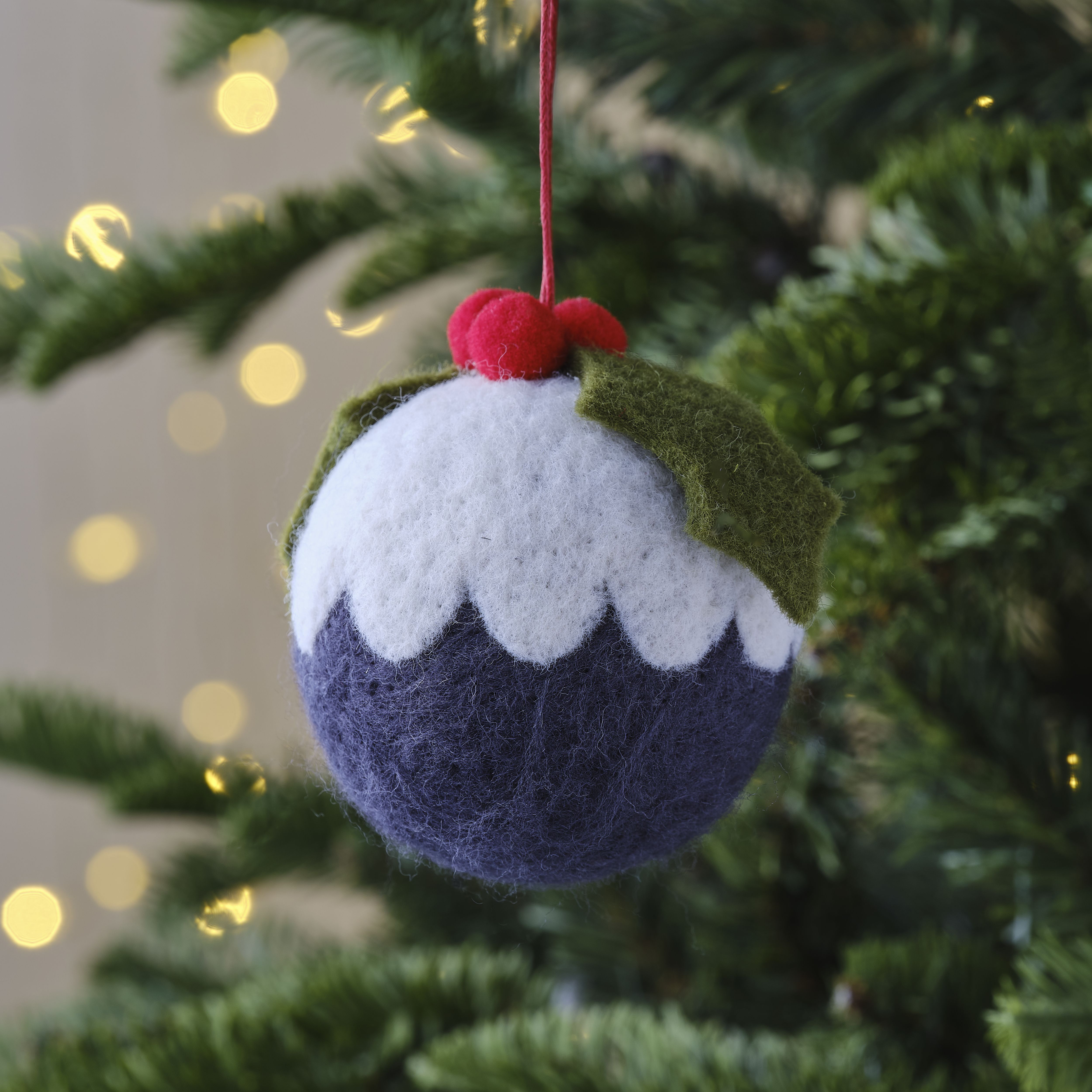 Multicolour Christmas Pudding Felt Round Bauble