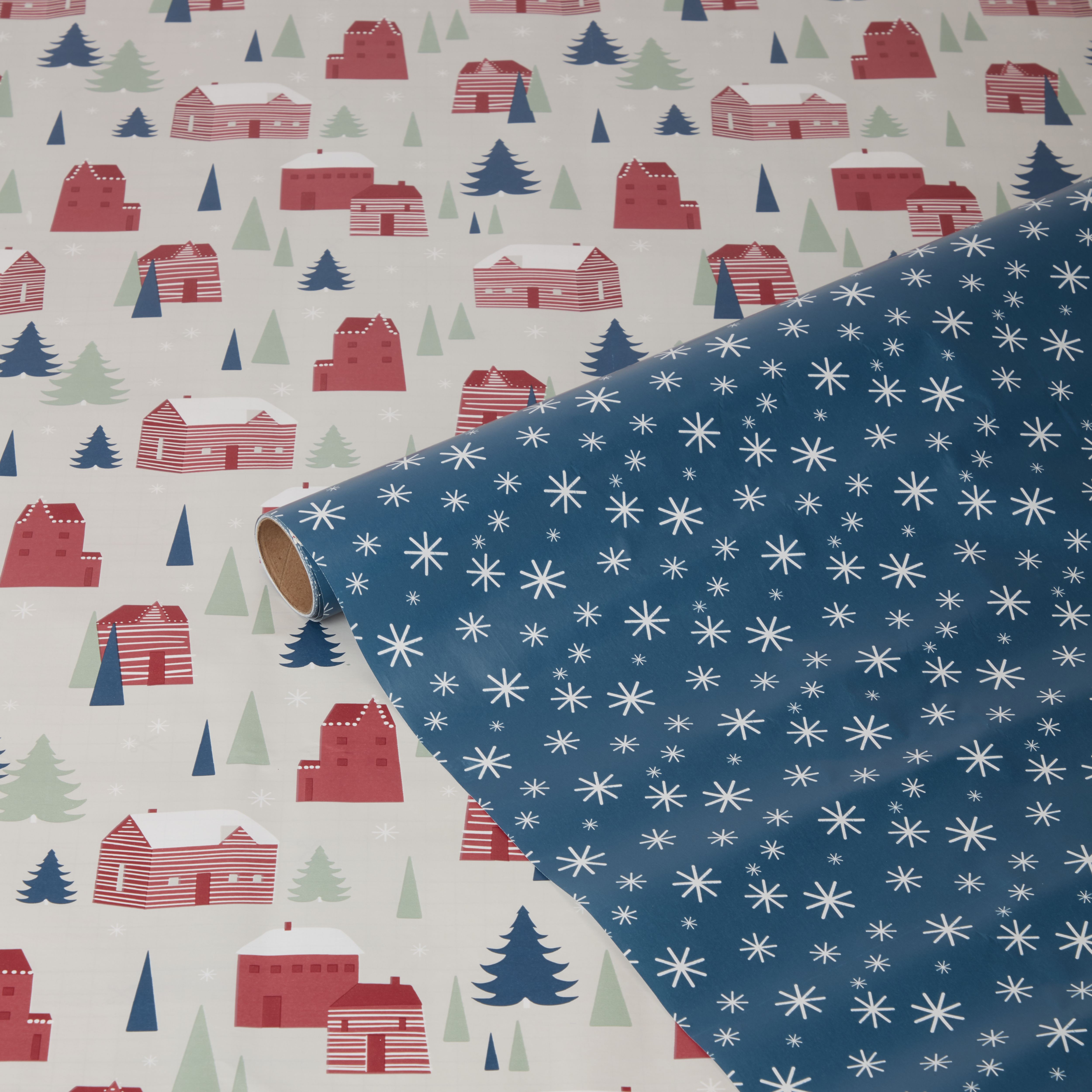 Multicolour House & snow Matt Wrapping paper & tag set