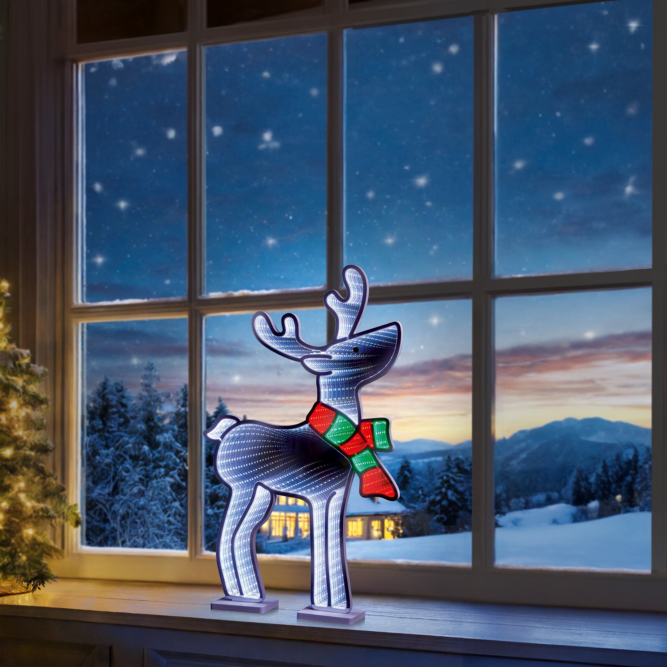 Multicolour LED Reindeer with scarf Infinity light (H) 590mm