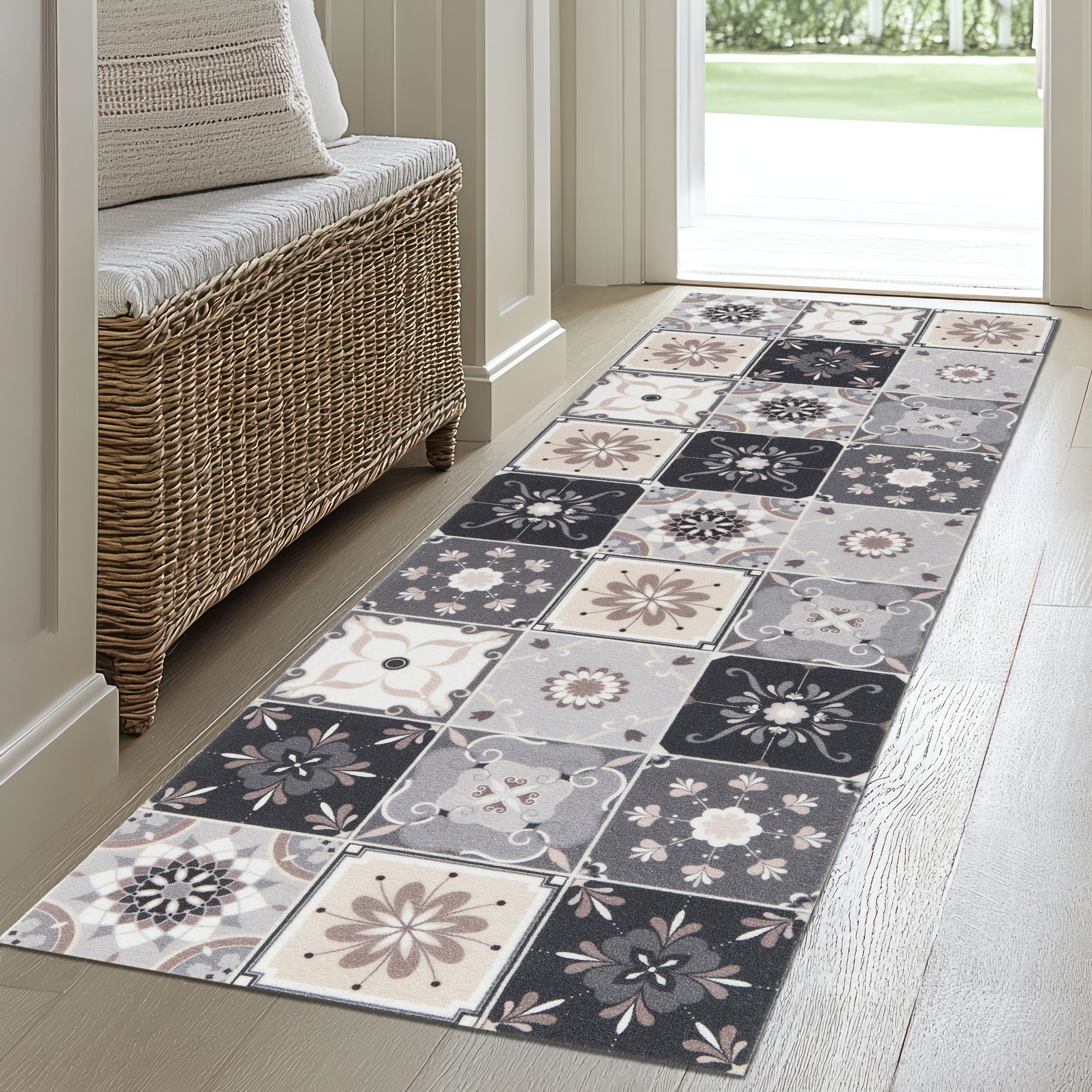 Multicoloured Tile design Medium Runner, (L)150cm x (W)50cm