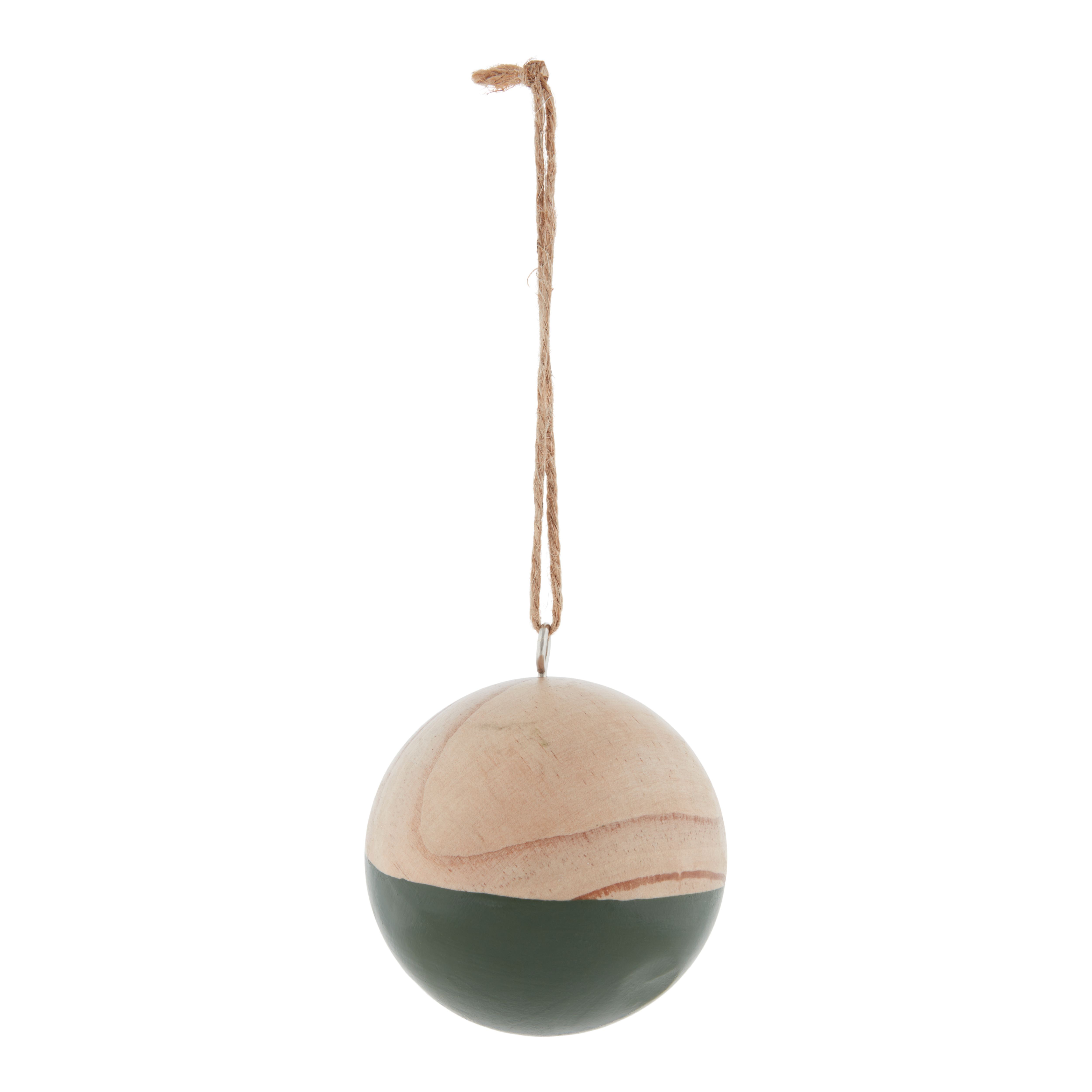 Natural & Green Wood Round Bauble (D) 70mm