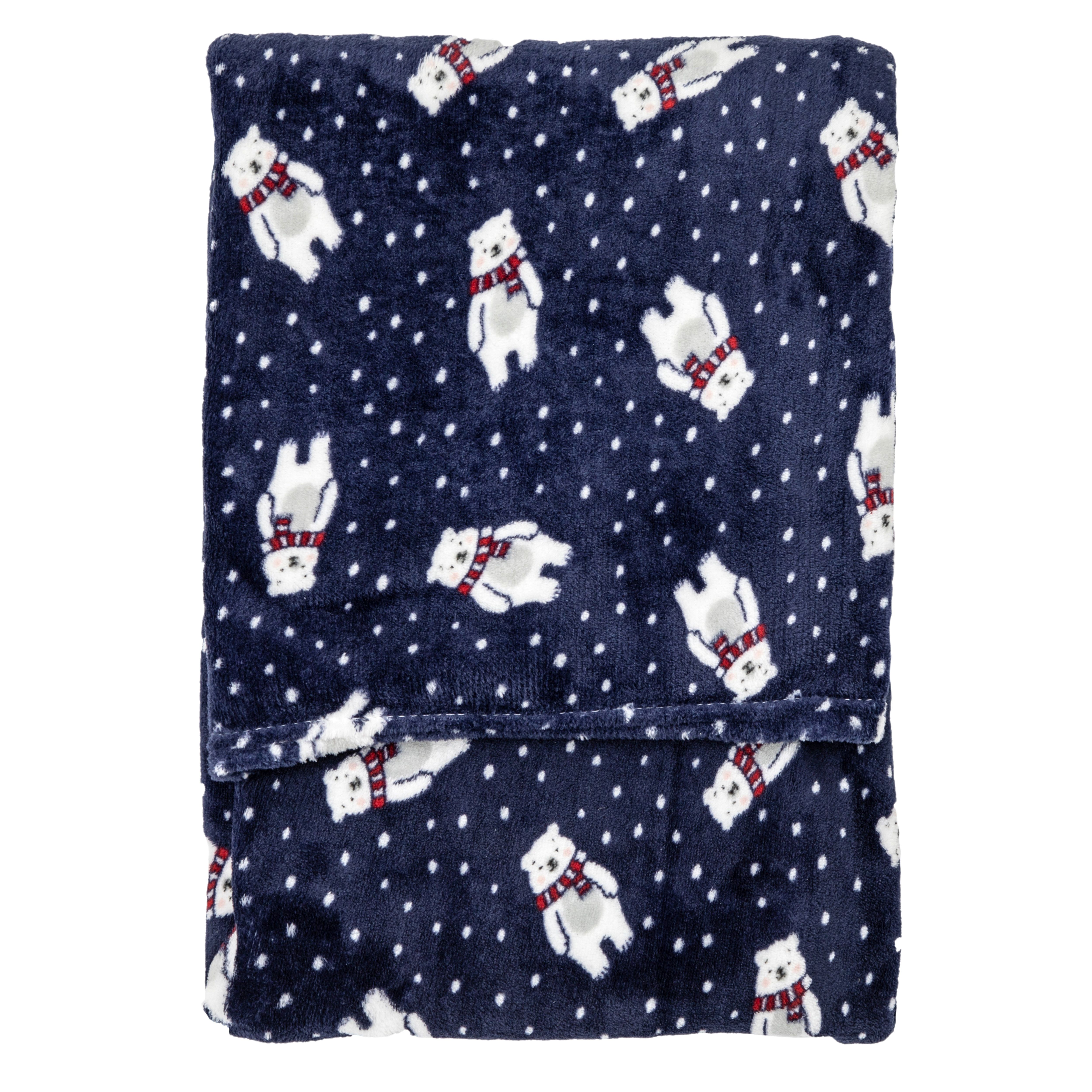 Navy Polar bear Fleece Throw (W) 130cm x (L) 150cm