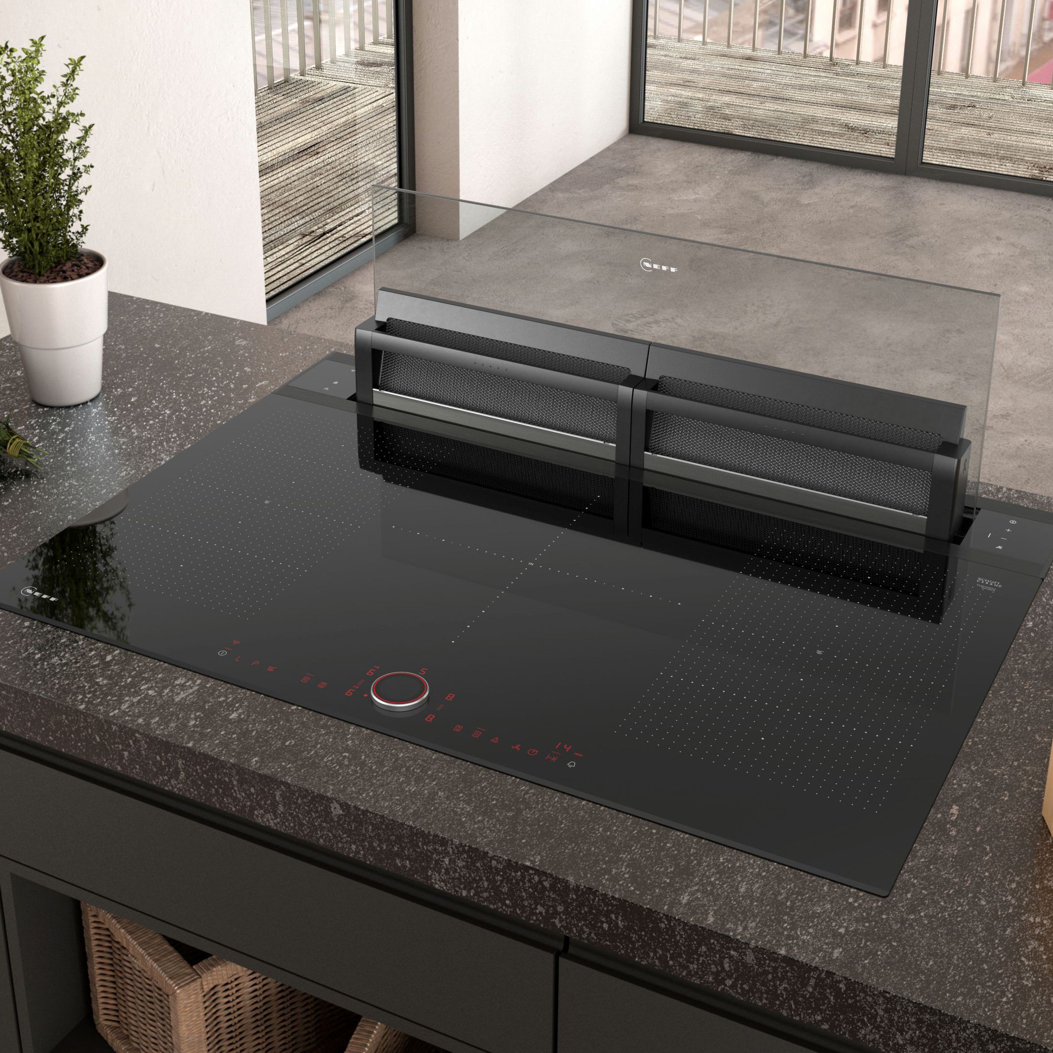 NEFF N90 I98WMM1S7B Glass & steel Downdraft Cooker hood (W)90cm - Black