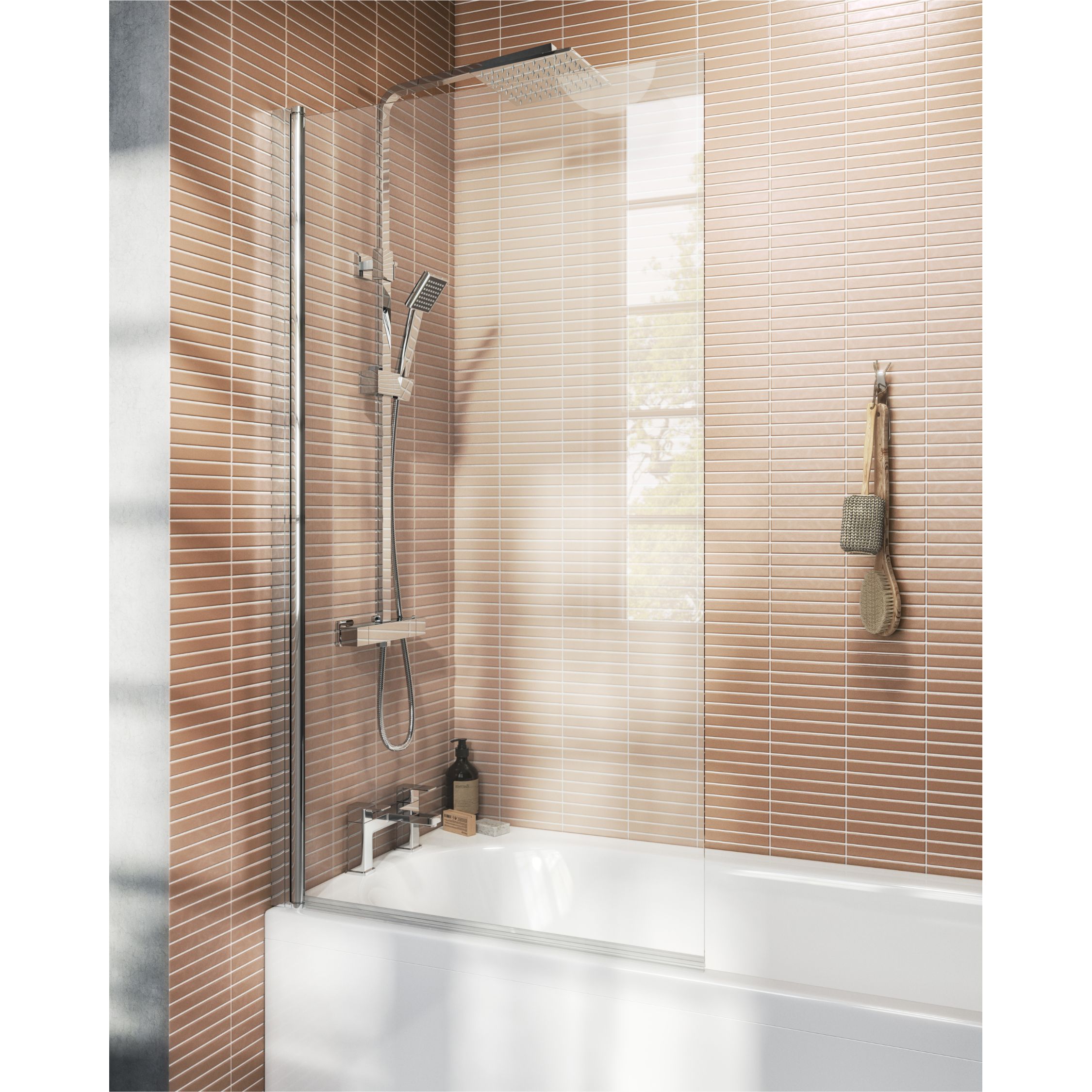 Neo Straight Clear glass Chrome effect frame Bath screen, (W) 780mm (H ...