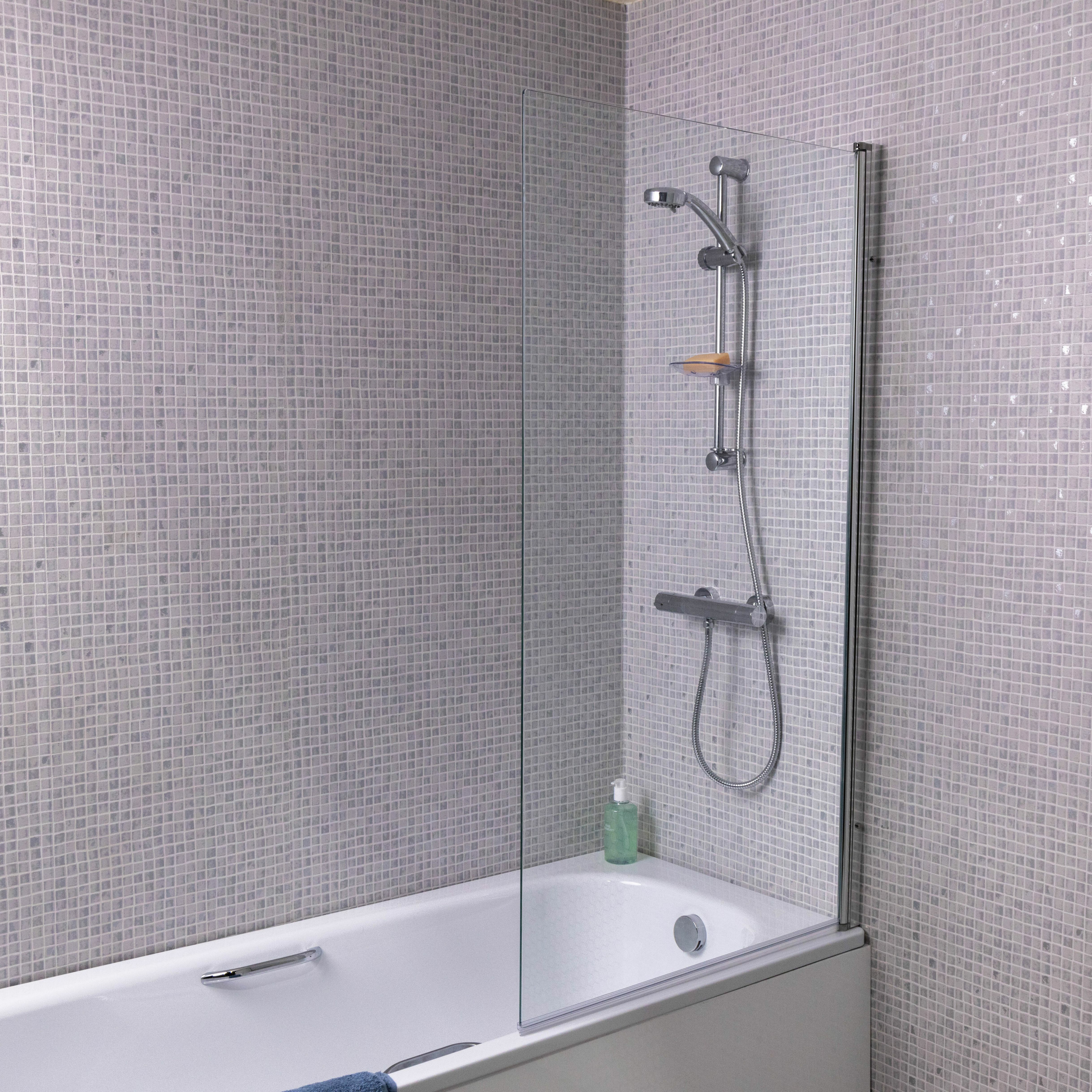 Neo Straight Clear glass Chrome effect frame Bath screen, (W) 780mm (H ...