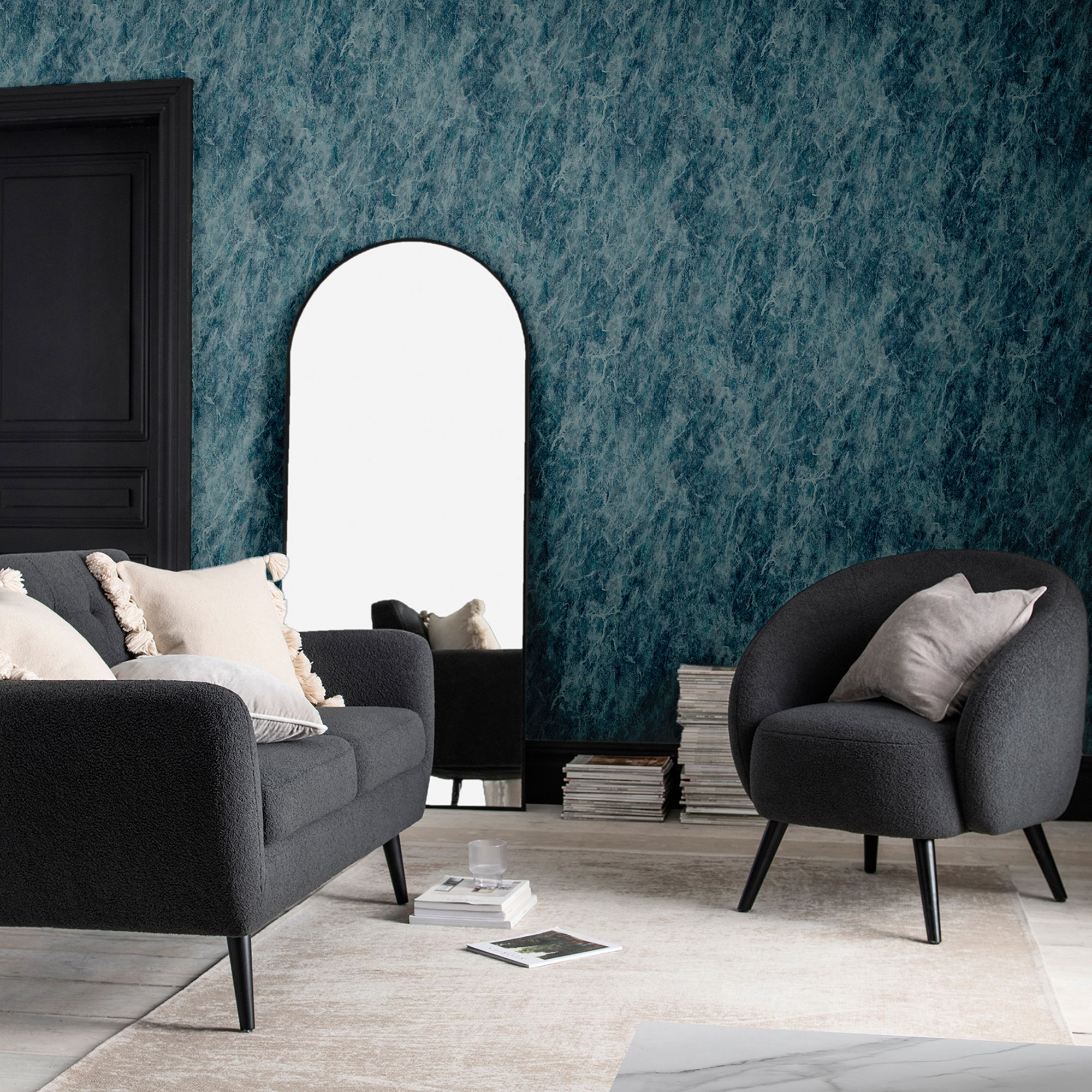 Next Washed marble Blue Smooth Wallpaper