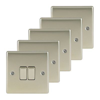 Nexus Nickel 10A 2 way Raised Light Switch, Pack of 5 | DIY at B&Q